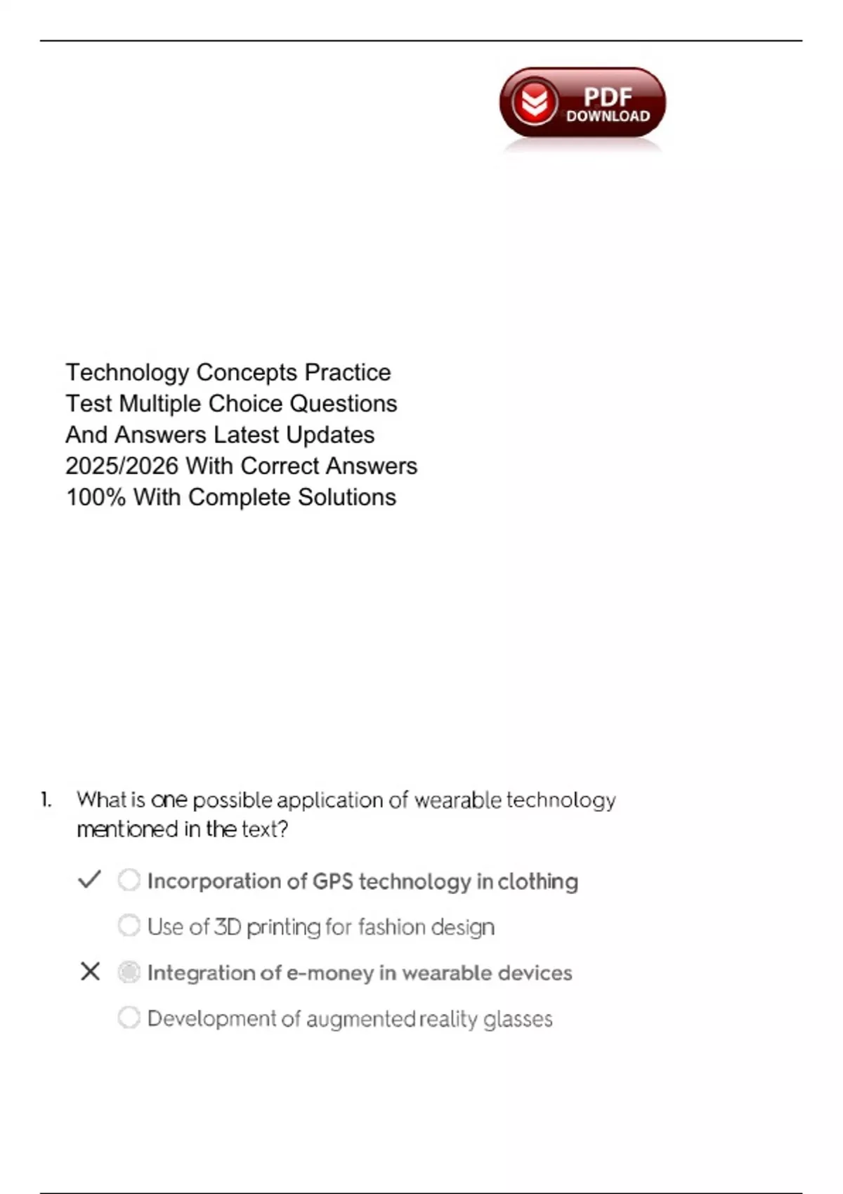 Technology Concepts Practice Test Multiple Choice Questions And Answers ...