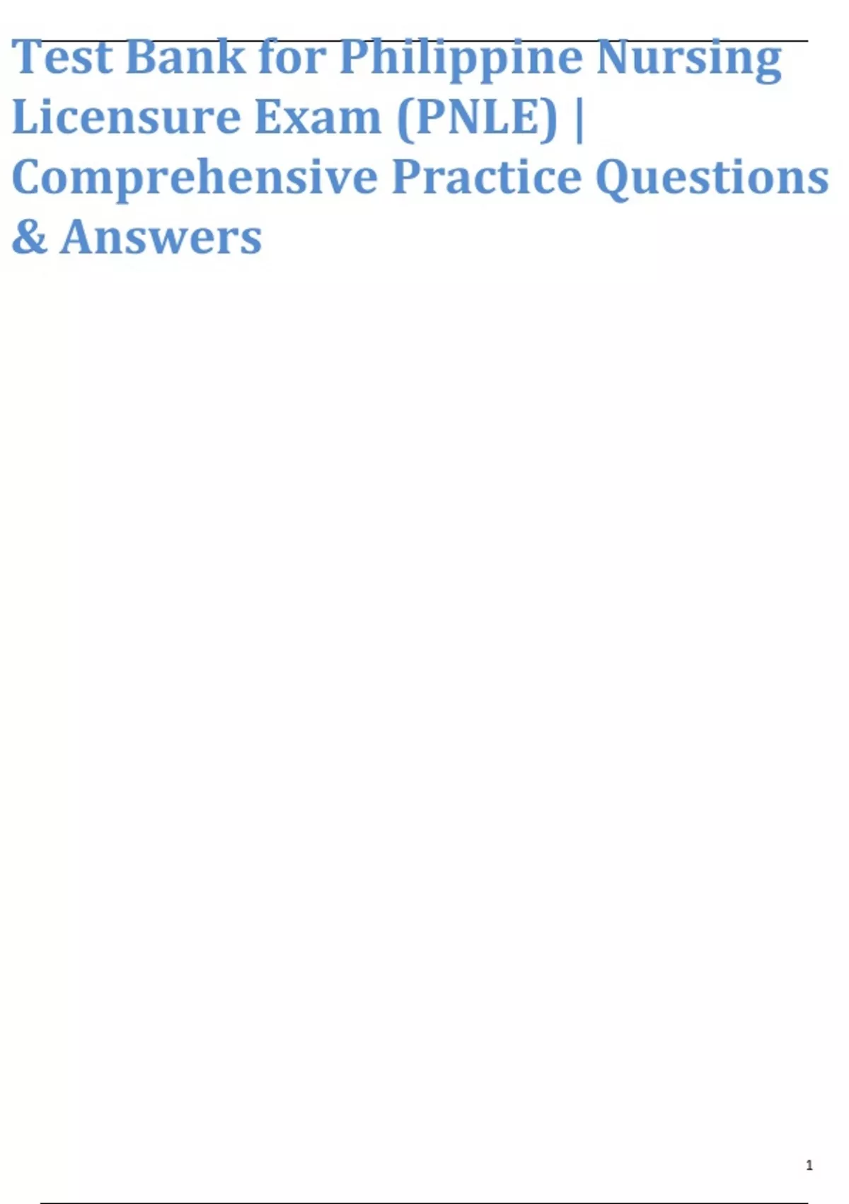 Test Bank for Philippine Nursing Licensure Exam (PNLE) | Comprehensive ...