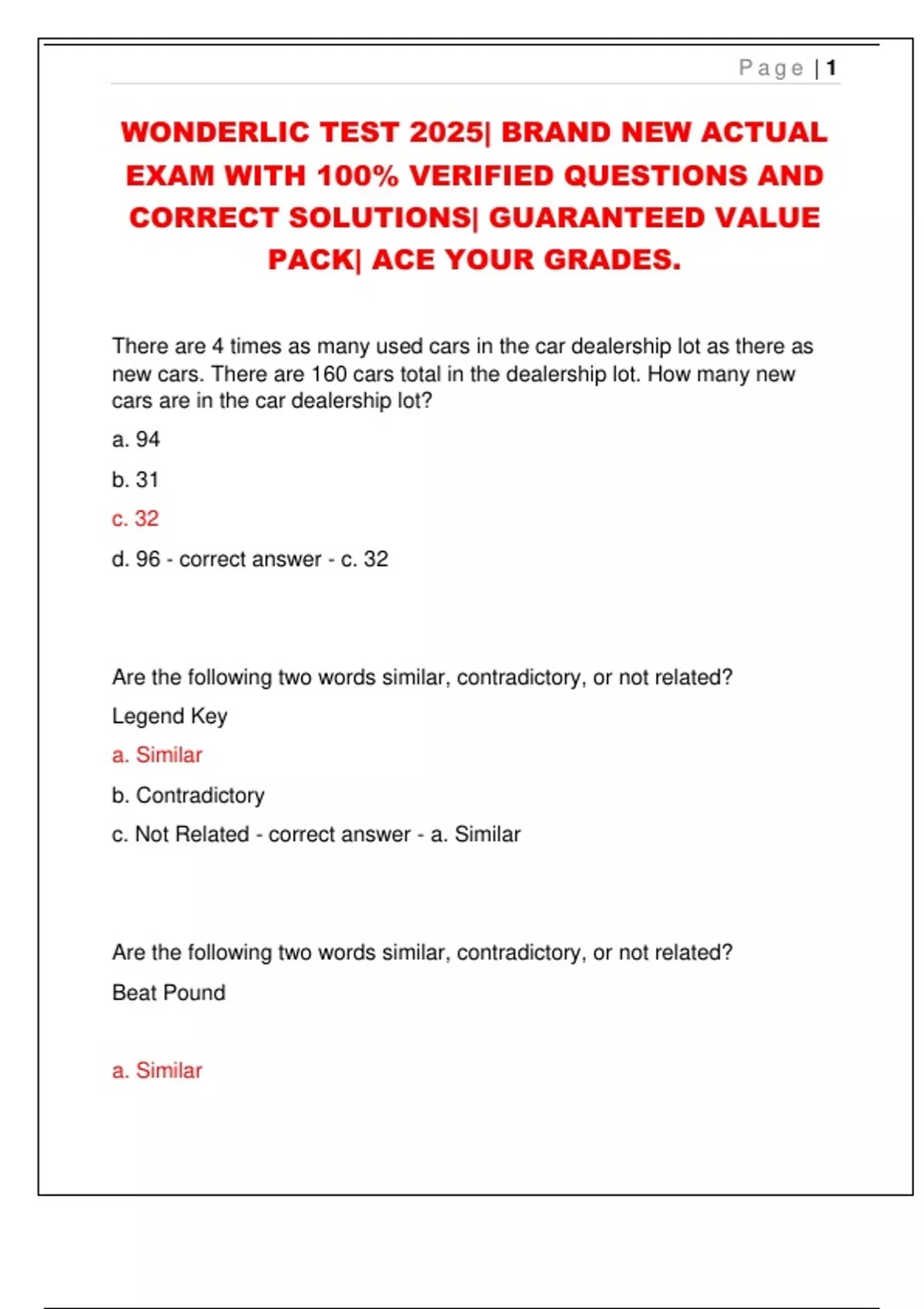 WONDERLIC TEST 2025| BRAND NEW ACTUAL EXAM WITH 100% VERIFIED QUESTIONS ...