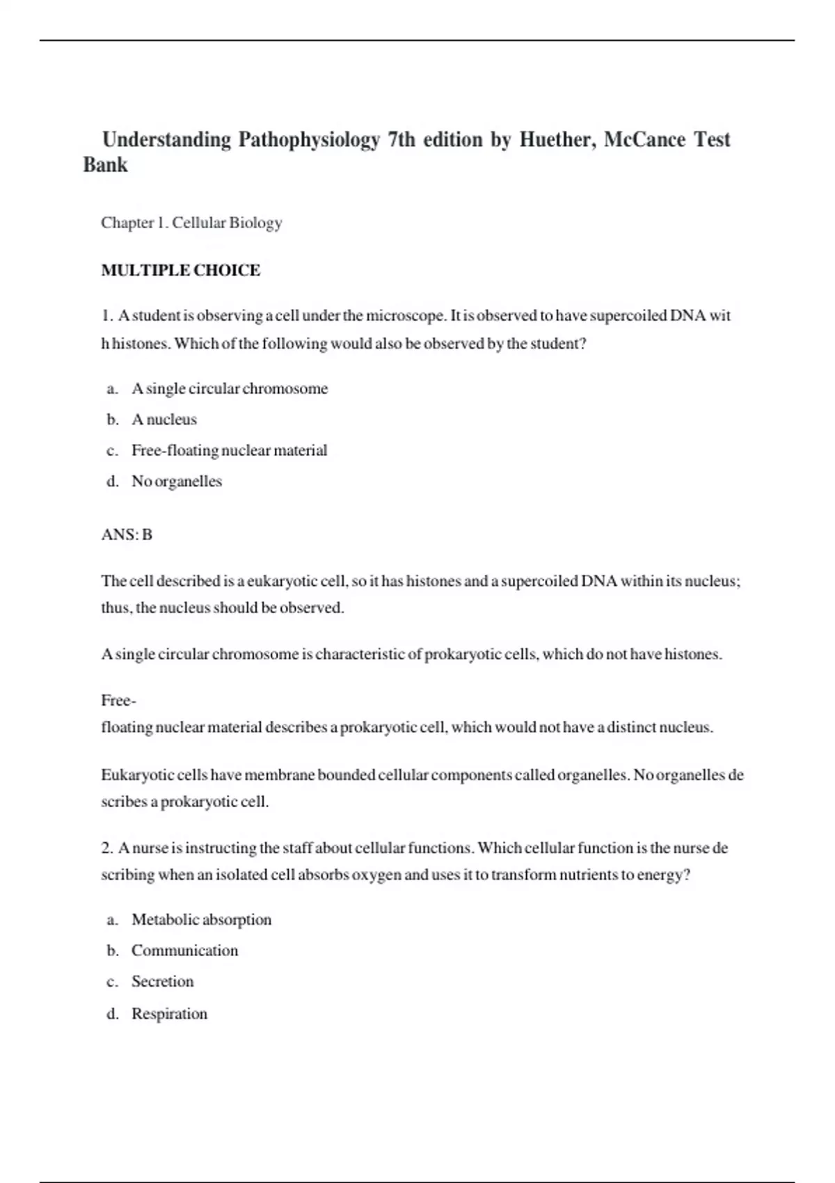 Understanding Pathophysiology Test Bank | 7th Edition Huether & McCance ...