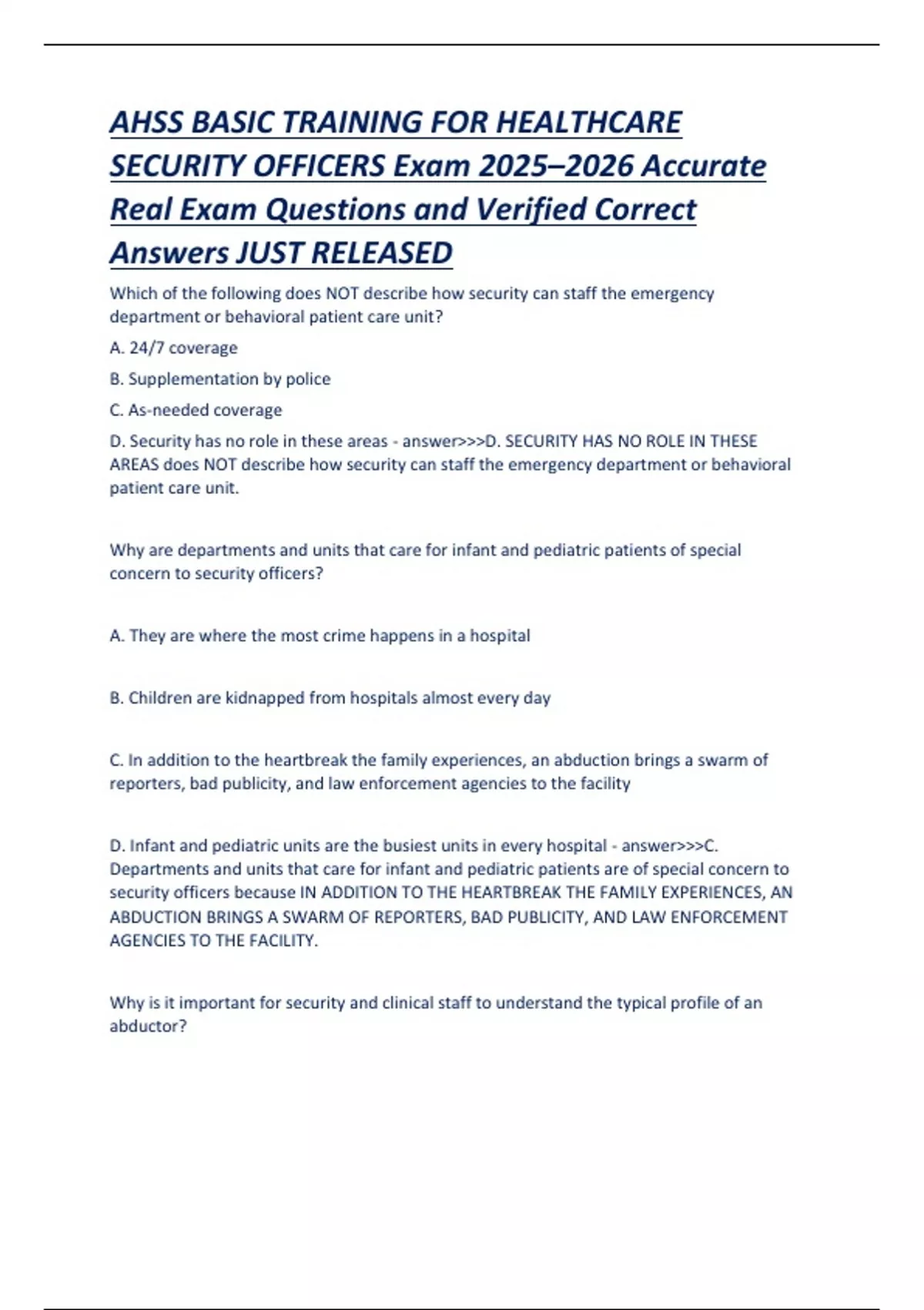 AHSS Basic Training for Healthcare Security Officers Exam 2025–2026 ...