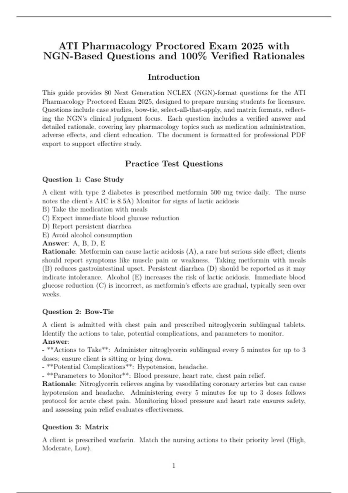 ATI Pharmacology Proctored Exam 2025 with NGN-Based Questions and 100% ...