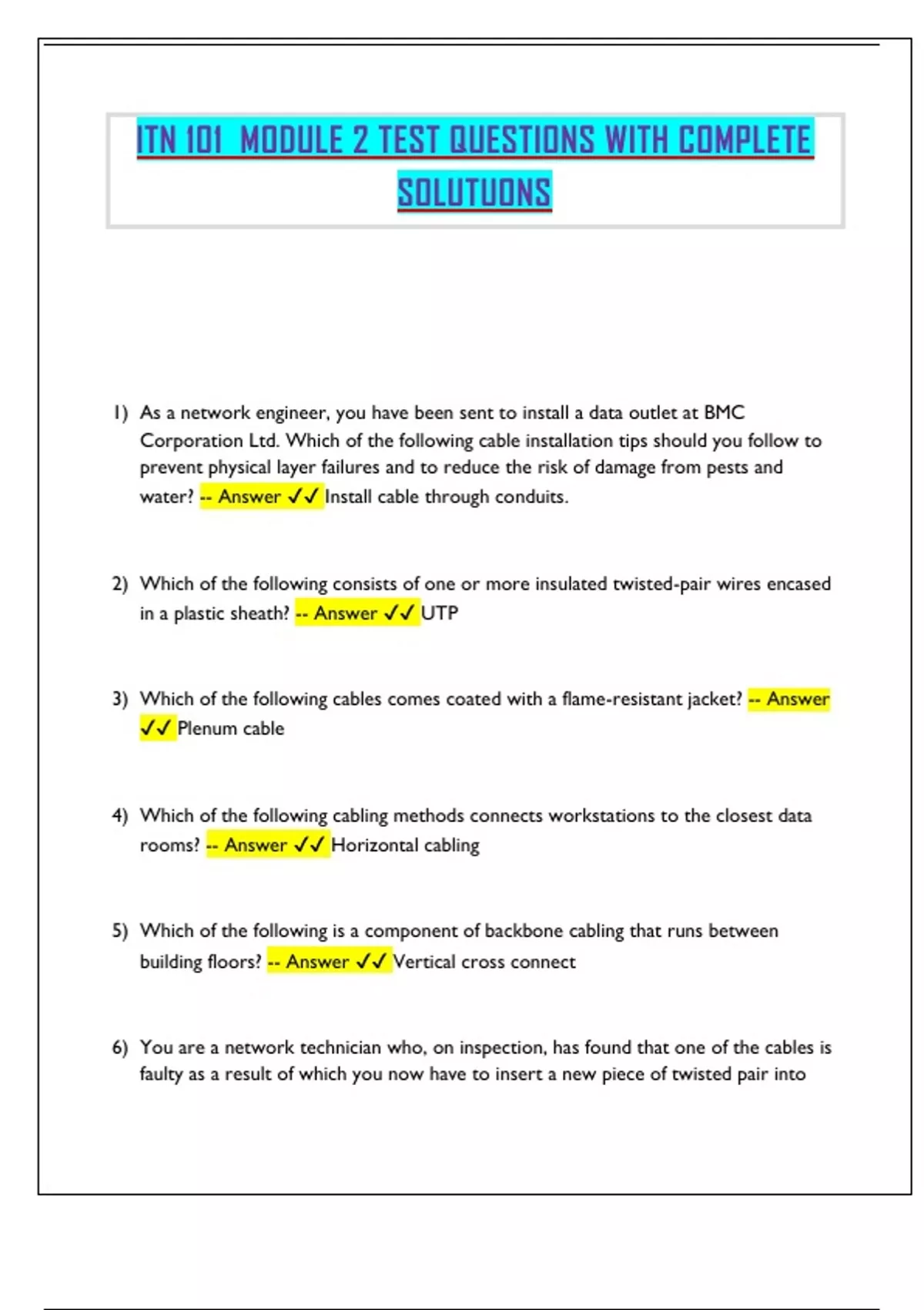ITN 101 MODULE 2 TEST QUESTIONS WITH COMPLETE SOLUTIONS - ITN 101 ...