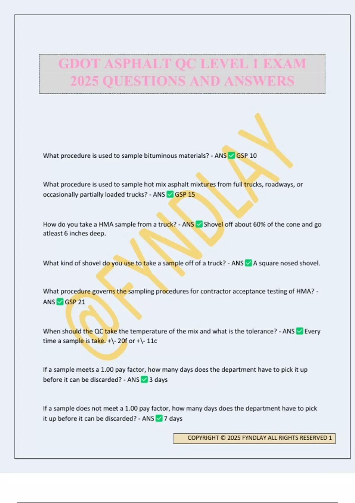 GDOT ASPHALT QC LEVEL 1 EXAM 2025 QUESTIONS AND ANSWERS - GDOT - Stuvia US