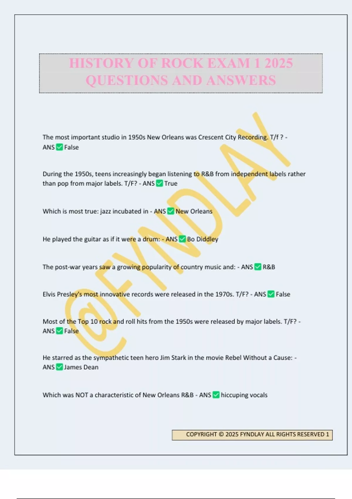 HISTORY OF ROCK EXAM 1 2025 QUESTIONS AND ANSWERS - HISTORY OF ROCK ...