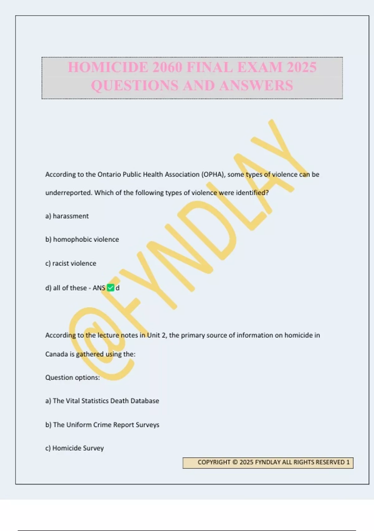 HOMICIDE 2060 FINAL EXAM 2025 QUESTIONS AND ANSWERS - HOMICIDE 2060 ...