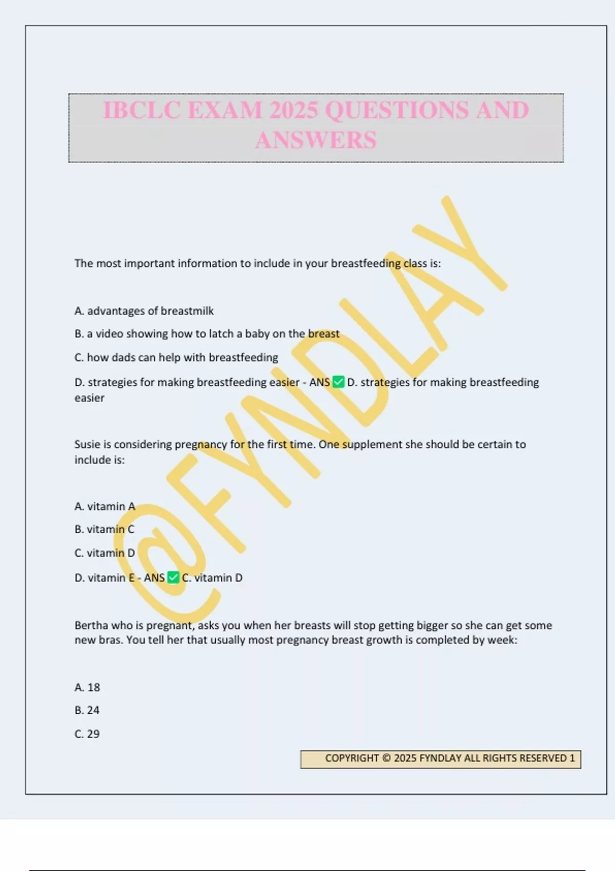 IBCLC EXAM 2025 QUESTIONS AND ANSWERS - IBCLC - Stuvia US