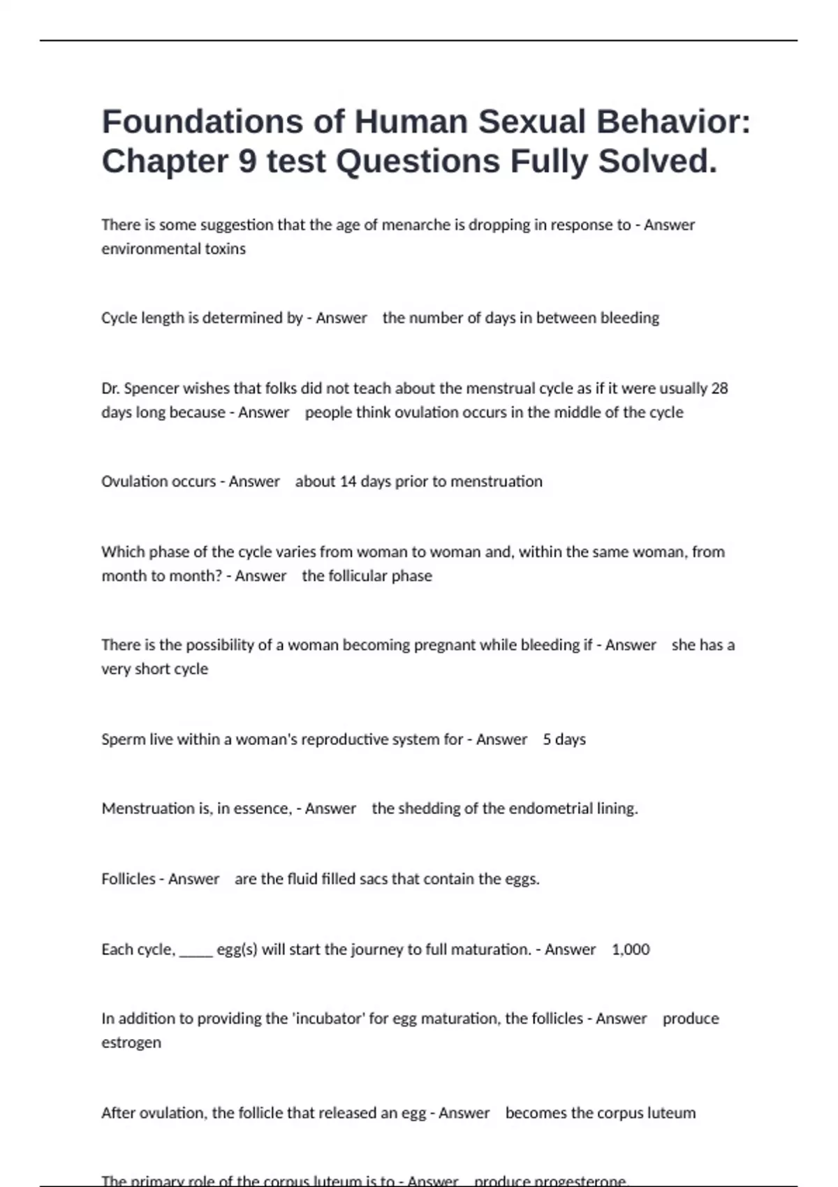 Foundations of Human Sexual Behavior: Chapter 9 test Questions Fully ...