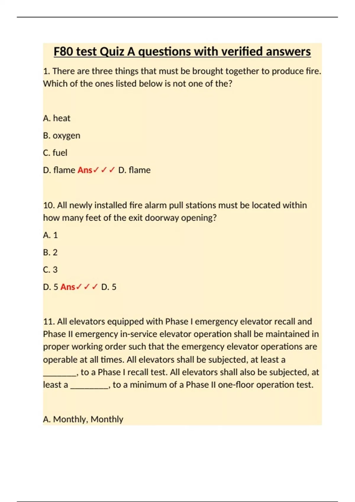 F-80 Certificate of Fitness – Quiz A with Verified Answers – FDNY ...