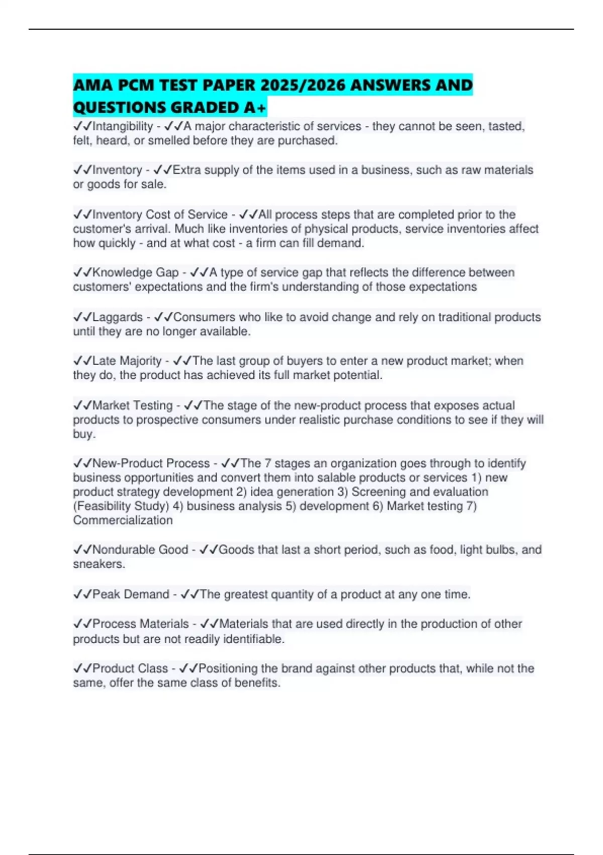 AMA PCM TEST PAPER 2025/2026 ANSWERS AND QUESTIONS GRADED A+ - AMA PCM ...