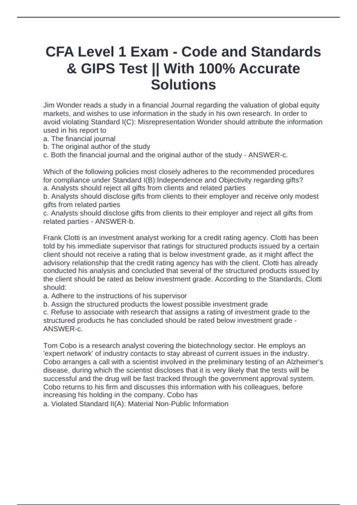 CFA Level 1 Exam - Code and Standards & GIPS Test || With 100% Accurate ...