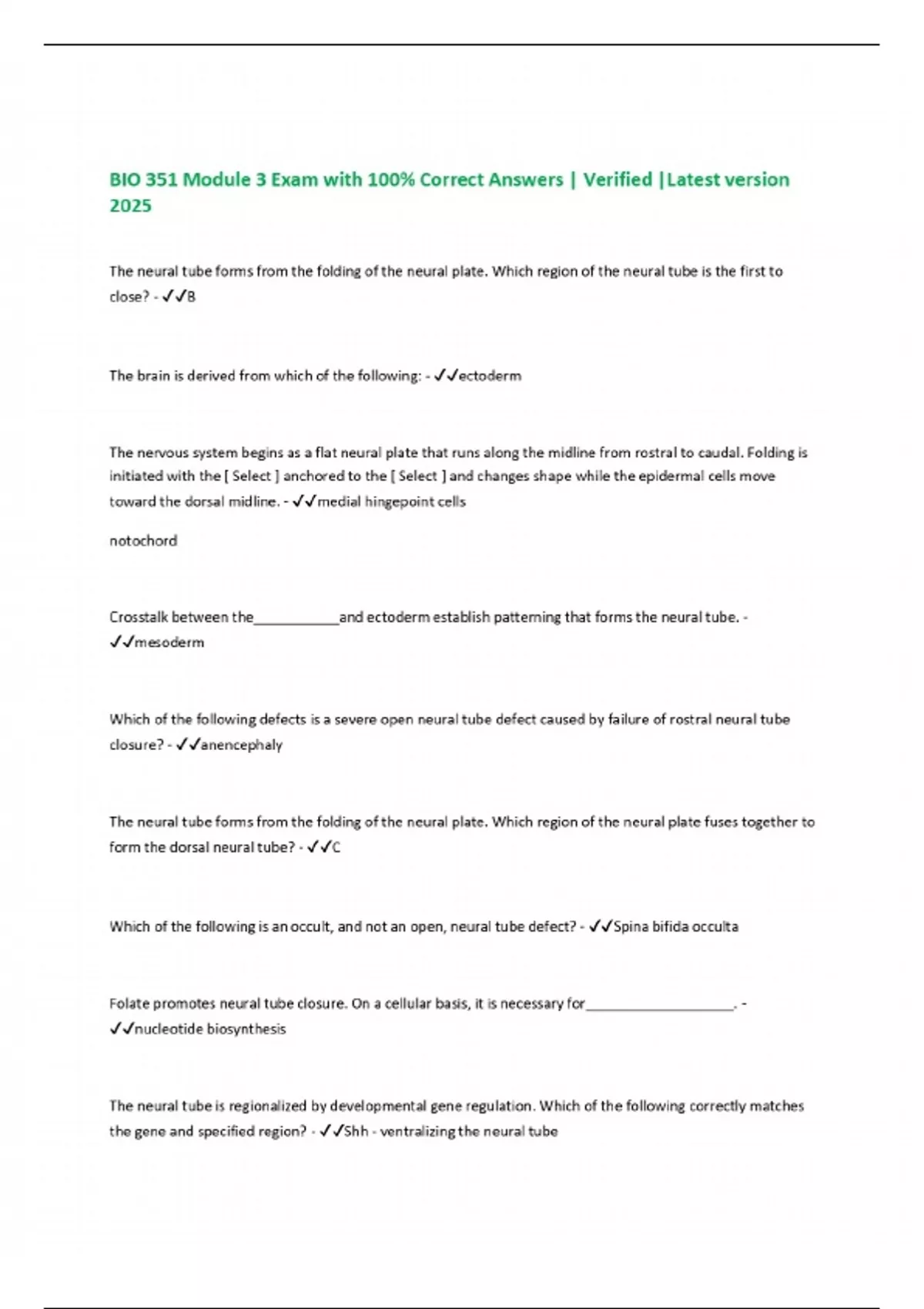 BIO 351 Module 3 Exam with 100% Correct Answers | Verified |Latest ...