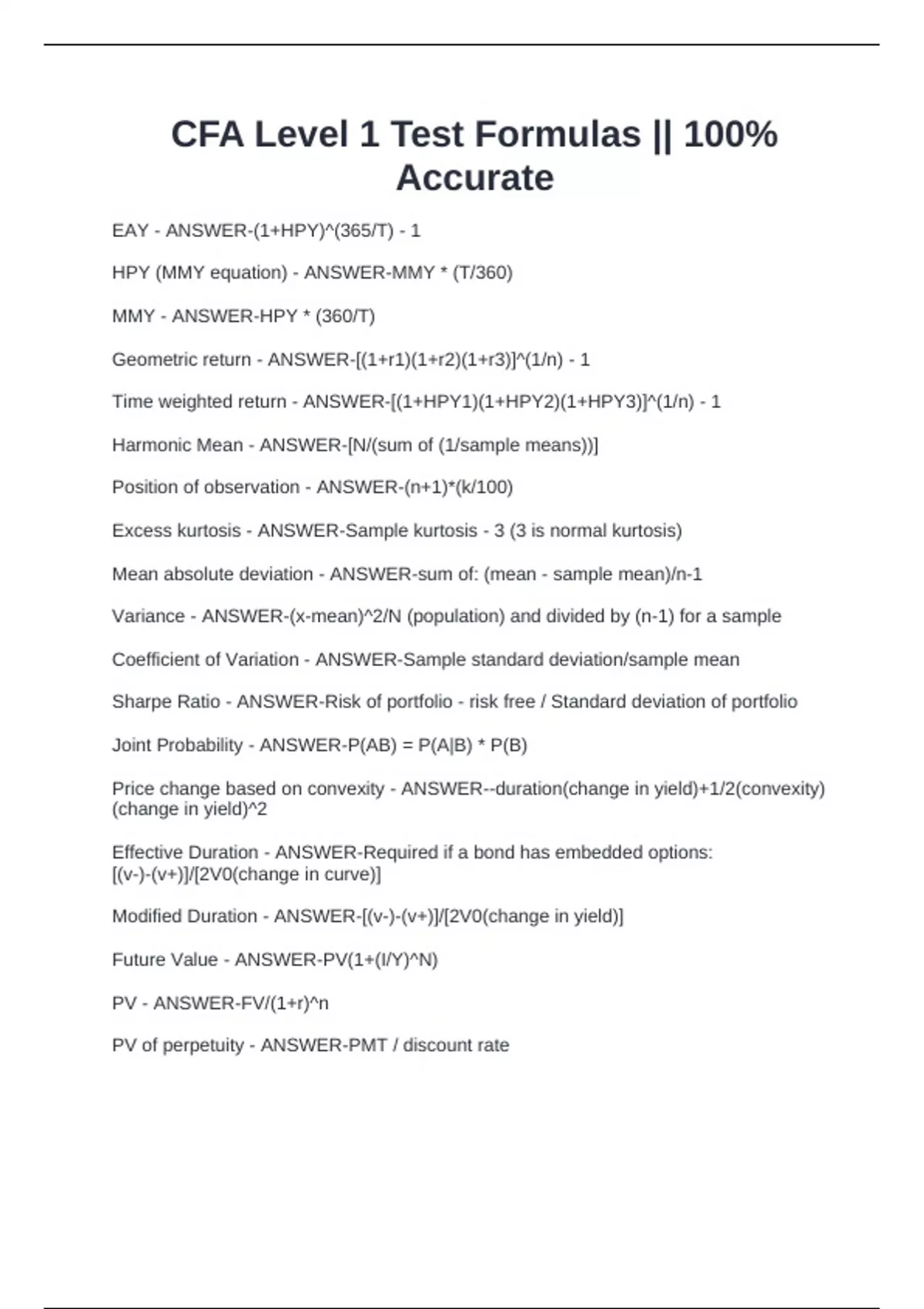 CFA Level 1 Test Formulas || 100% Accurate - CFA - Chartered Financial ...