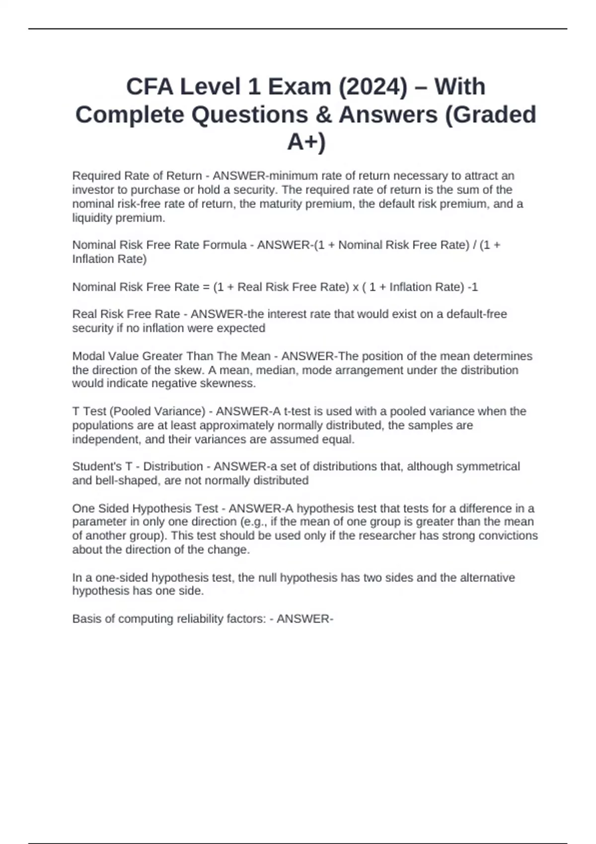 Cfa Level 1 Exam 2025 With Complete Questions And Answers Graded A Cfa Chartered