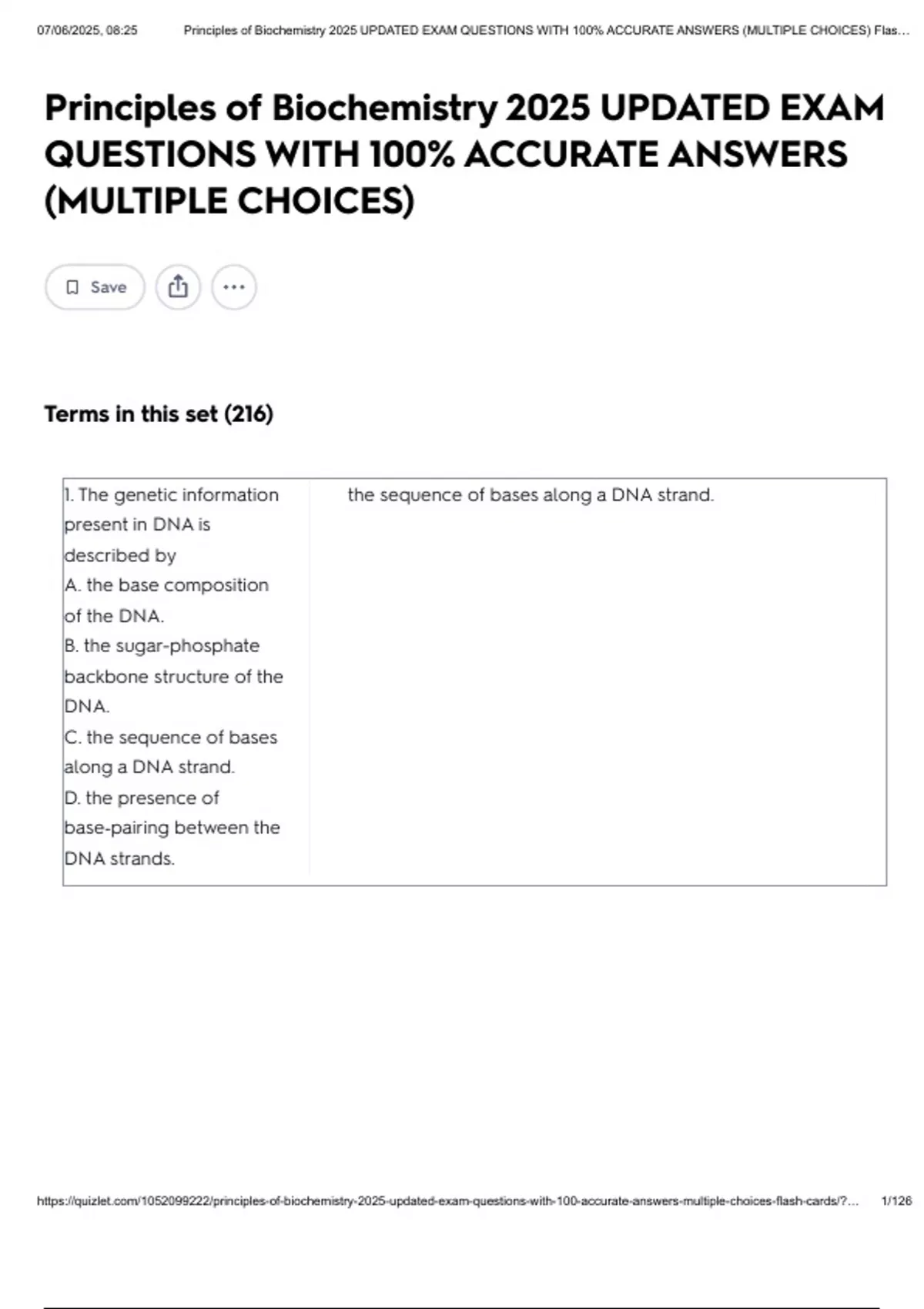 Principles of Biochemistry exam 2025 UPDATED EXAM QUESTIONS WITH 100% ...