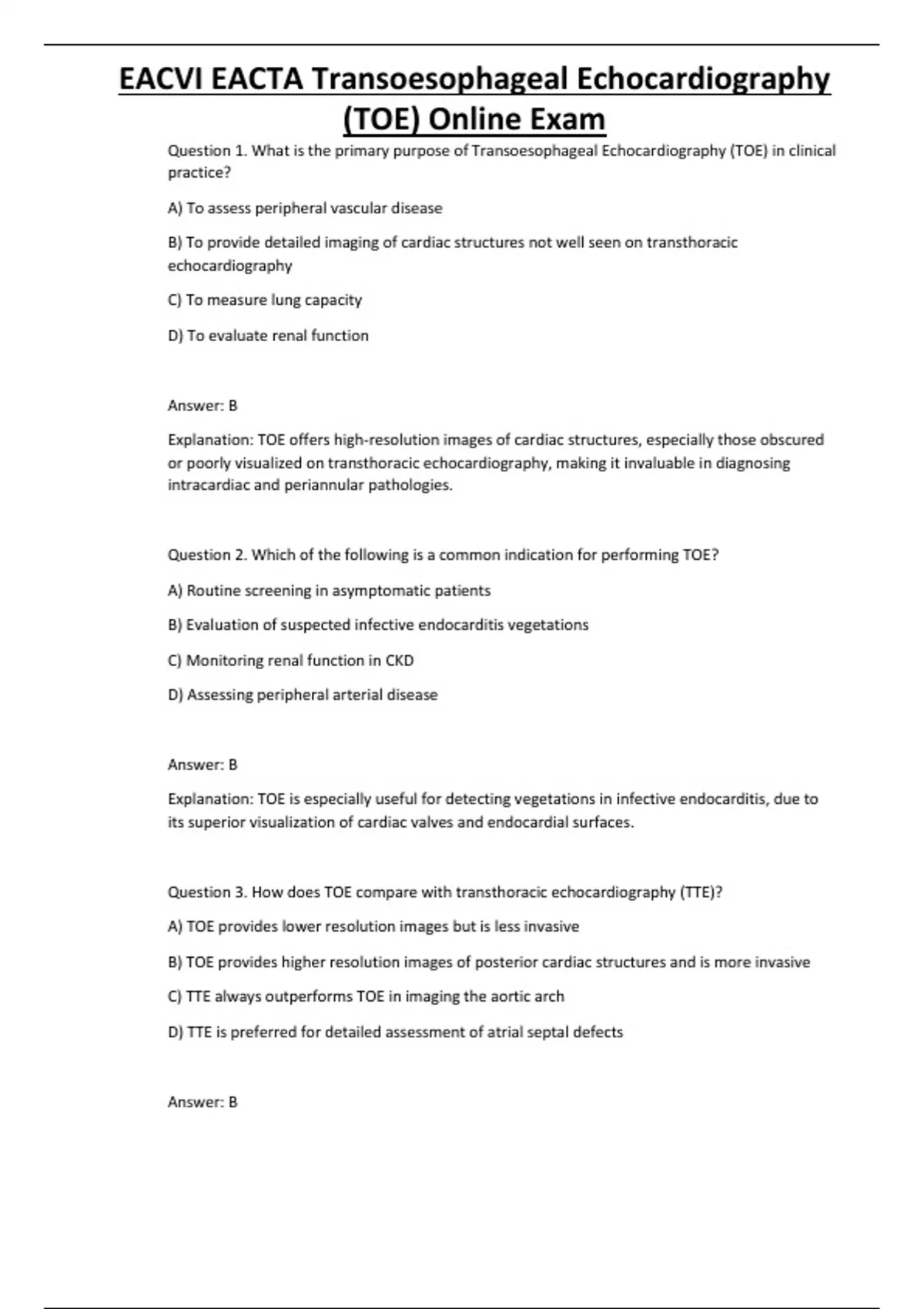EACVI EACTA Transoesophageal Echocardiography (TOE) Online Exam ...