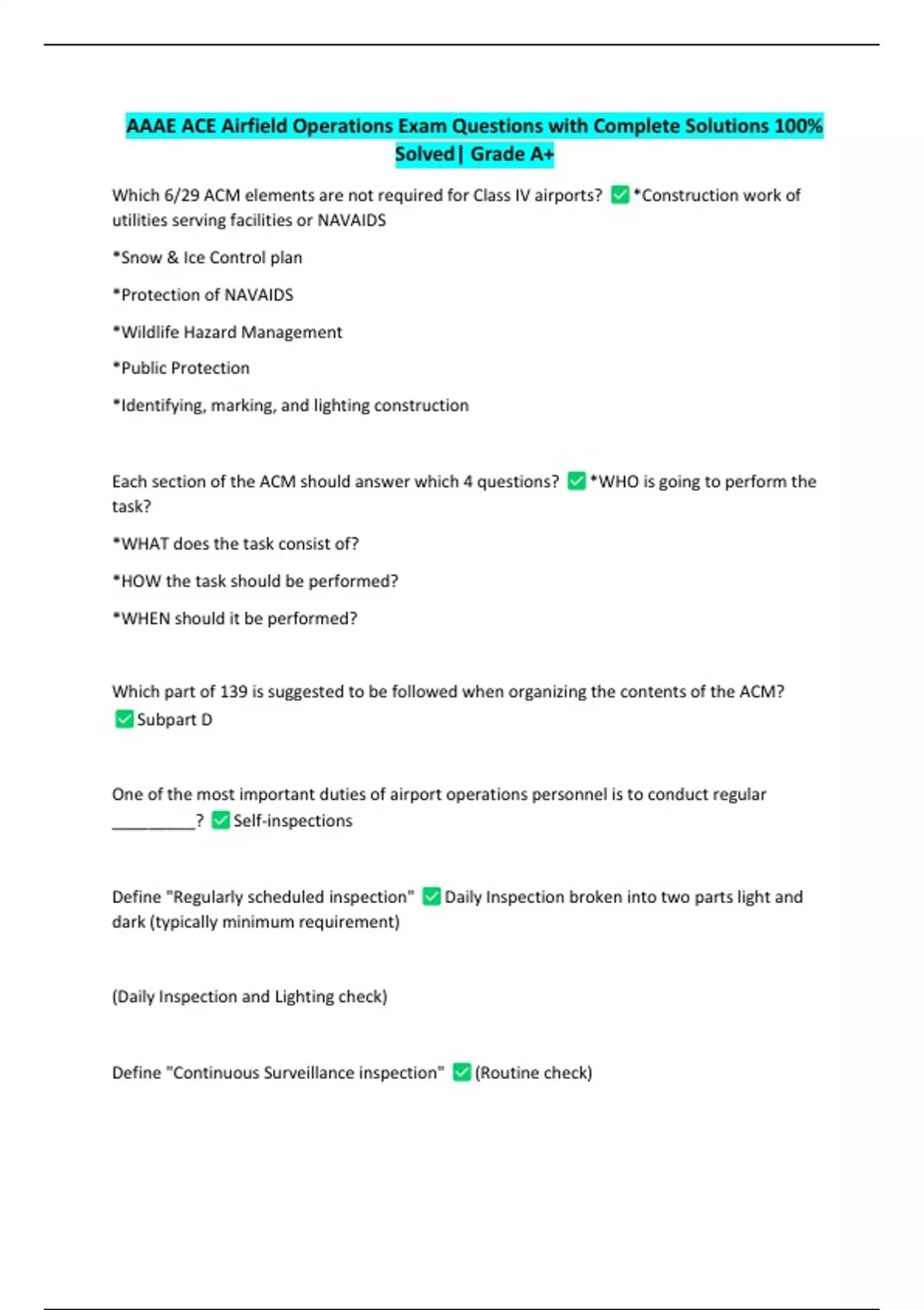AAAE ACE Airfield Operations Exam Questions with Complete Solutions 100 ...