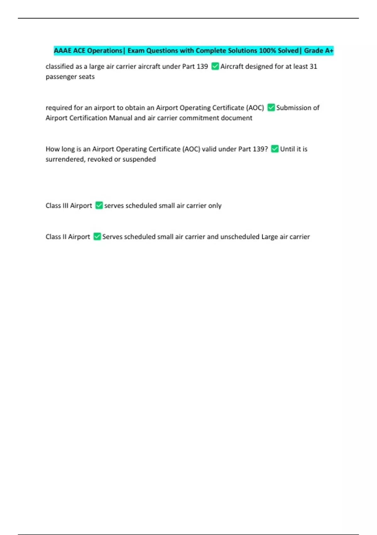AAAE ACE Operations| Exam Questions with Complete Solutions 100% Solved ...