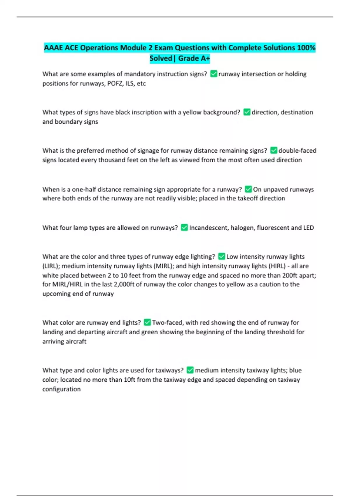 AAAE ACE Operations Module 2 Exam Questions with Complete Solutions 100 ...