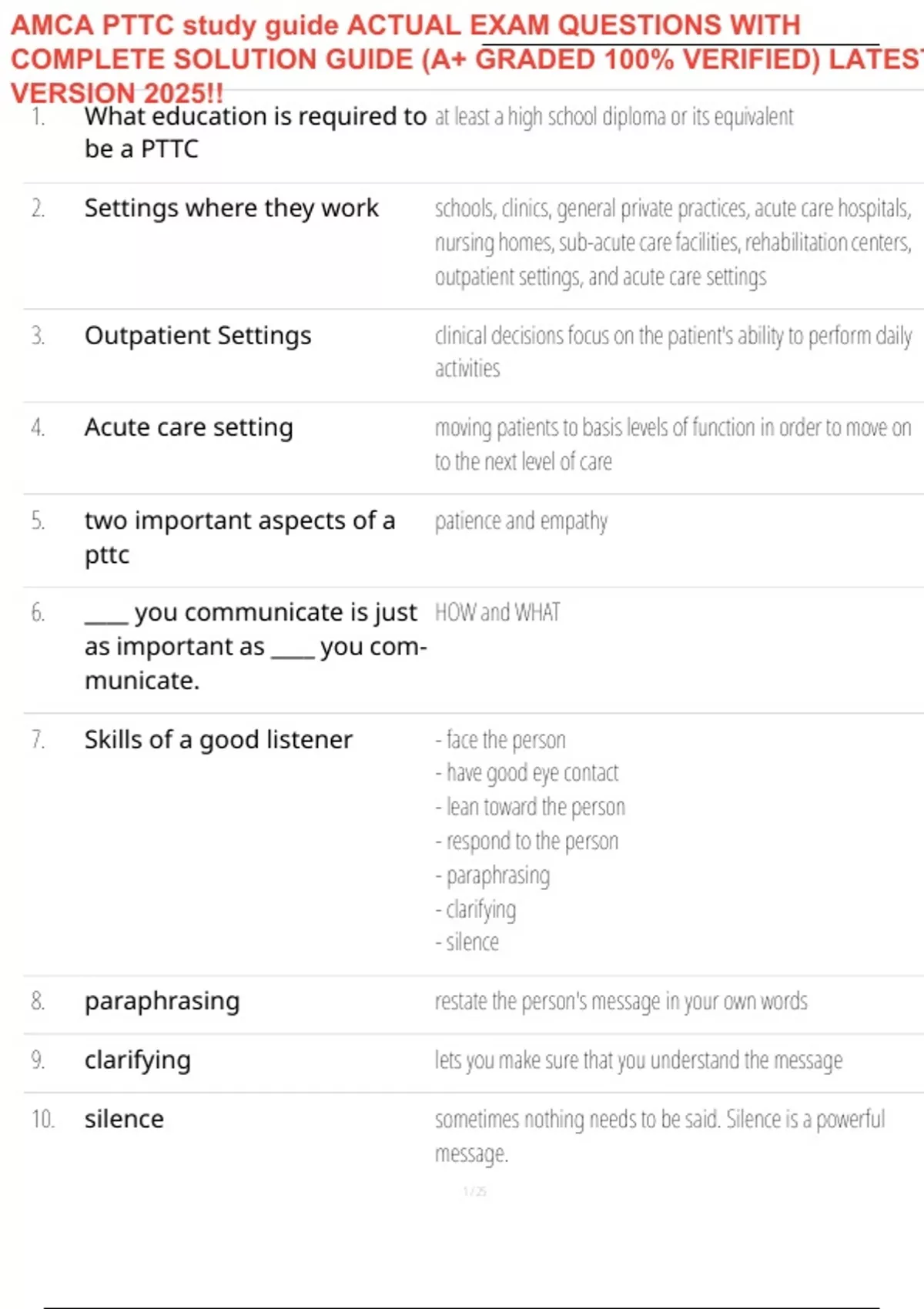 AMCA PTTC study guide ACTUAL EXAM QUESTIONS WITH COMPLETE SOLUTION ...