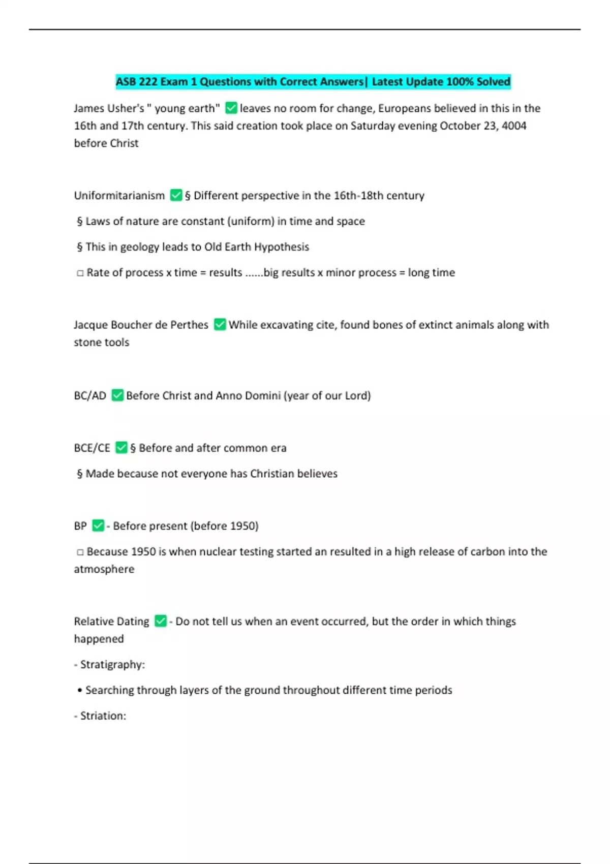 ASB 222 Exam 1 Questions with Correct Answers| Latest Update 100% ...