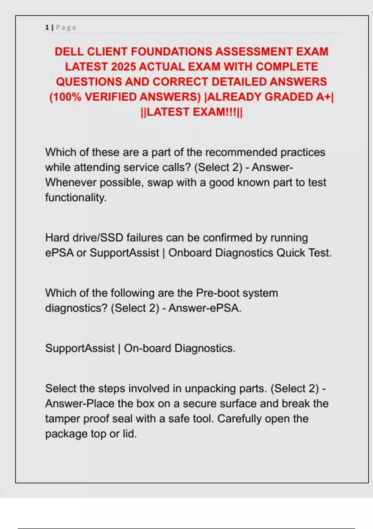 DELL CLIENT FOUNDATIONS ASSESSMENT EXAM LATEST 2025 ACTUAL EXAM WITH ...