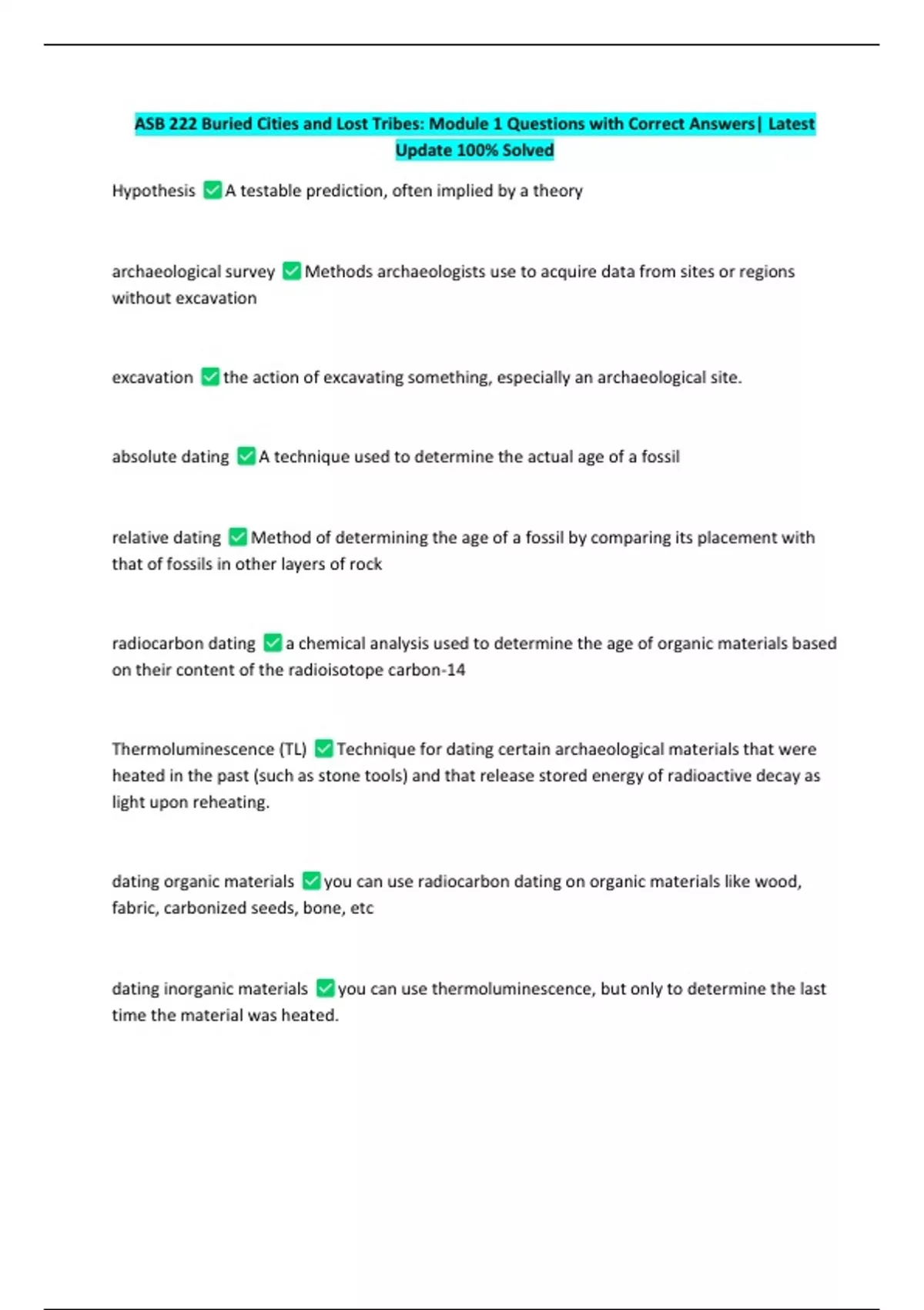ASB 222 Buried Cities and Lost Tribes: Module 1 Questions with Correct ...