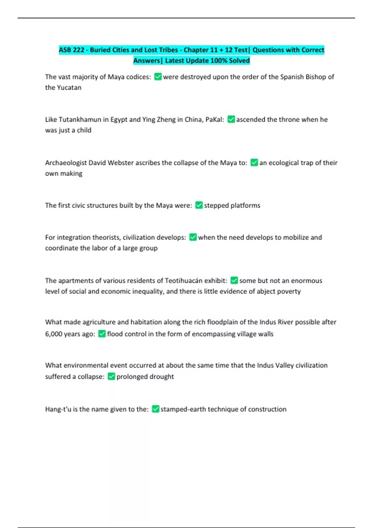 ASB 222 - Buried Cities and Lost Tribes - Chapter 11 + 12 Test ...