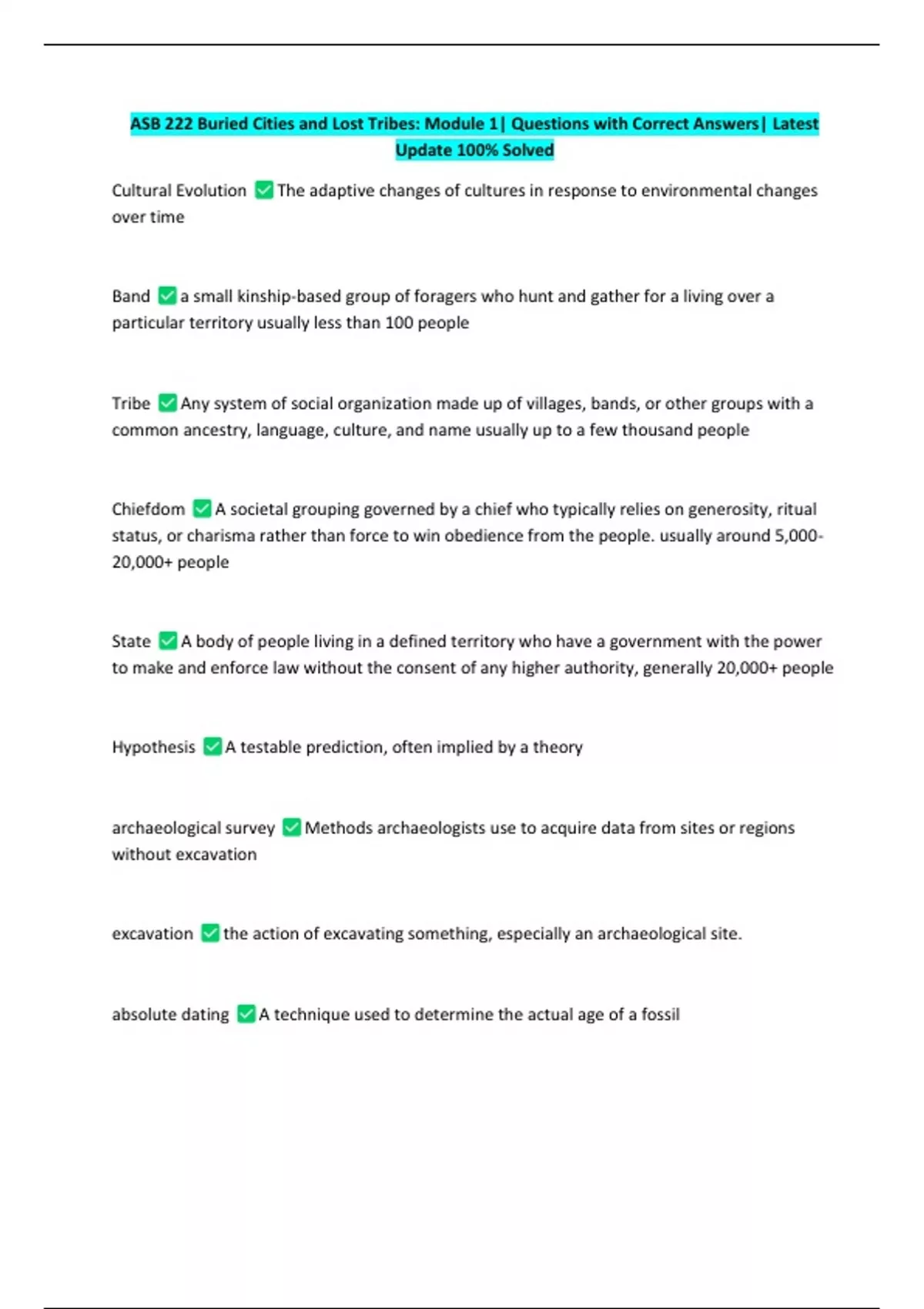 ASB 222 Buried Cities and Lost Tribes: Module 1| Questions with Correct ...