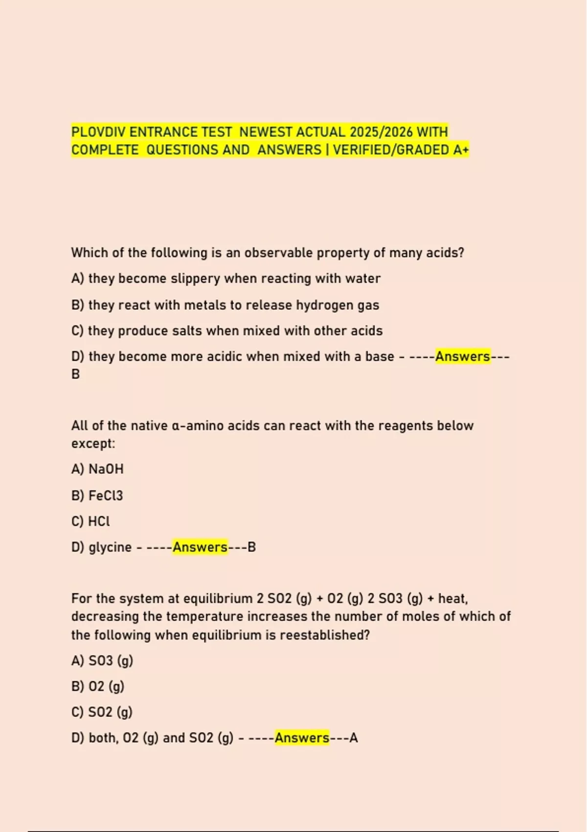 PLOVDIV ENTRANCE TEST NEWEST ACTUAL 2025/2026 WITH COMPLETE QUESTIONS ...