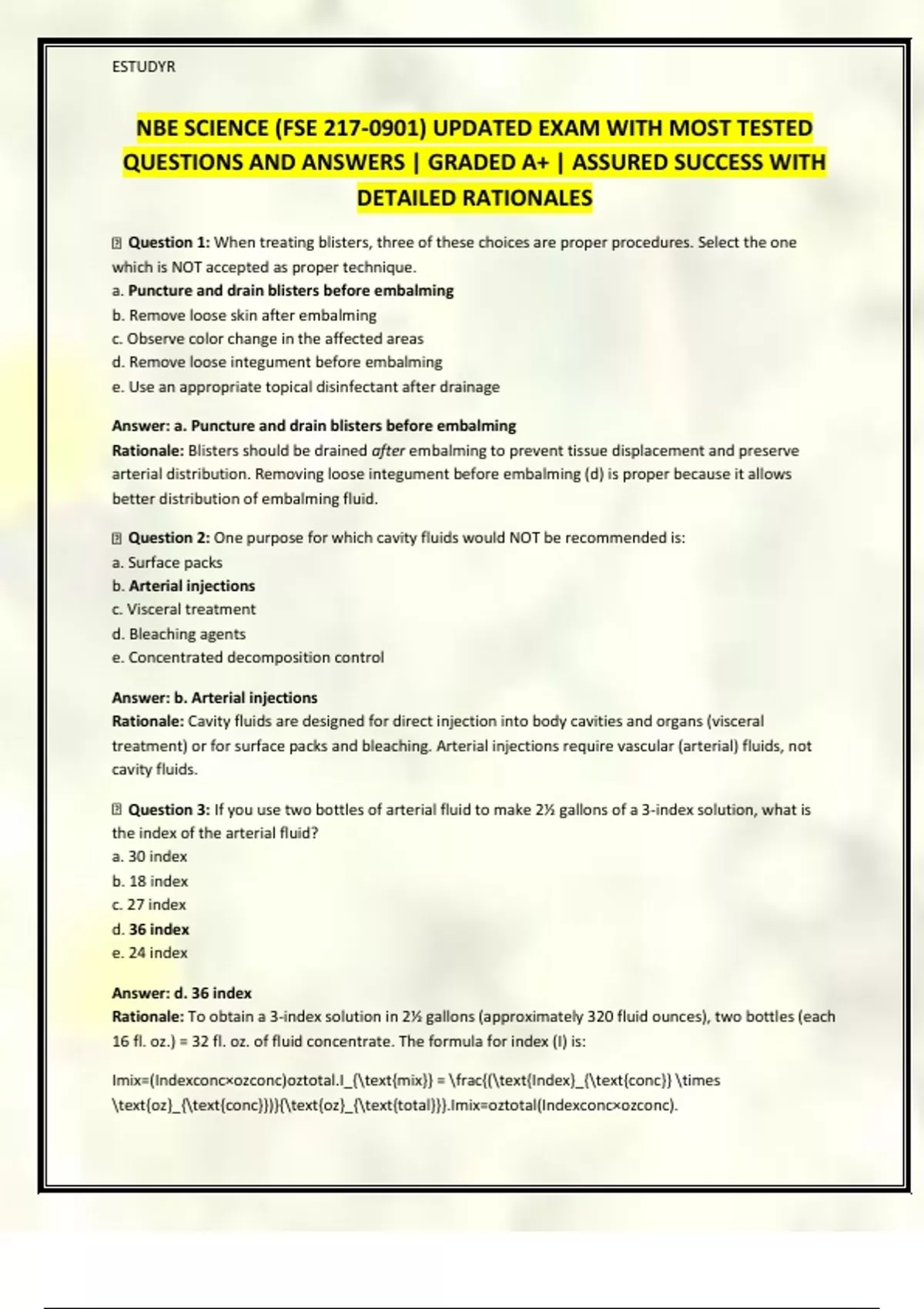 NBE SCIENCE (FSE 217-0901) UPDATED EXAM WITH MOST TESTED QUESTIONS AND ...