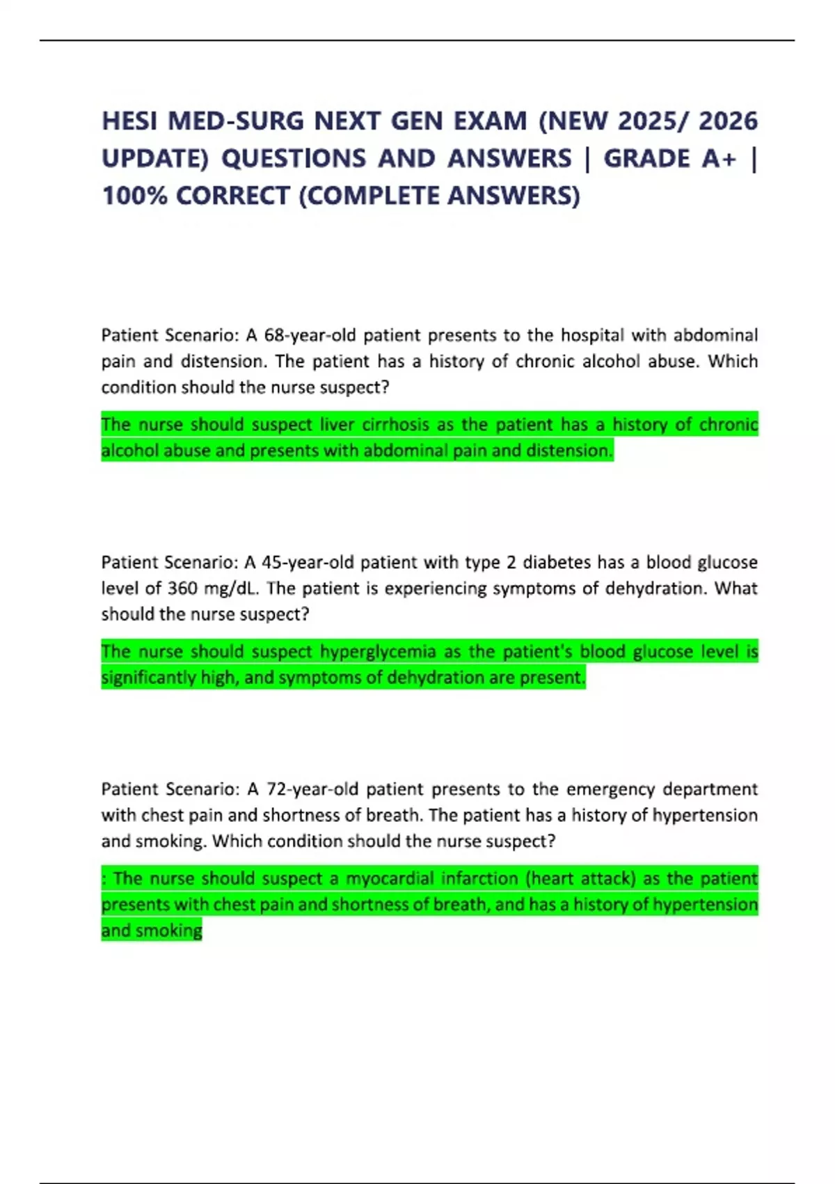 HESI MED-SURG NEXT GEN EXAM (NEW UPDATE) QUESTIONS AND ANSWERS - HESI ...