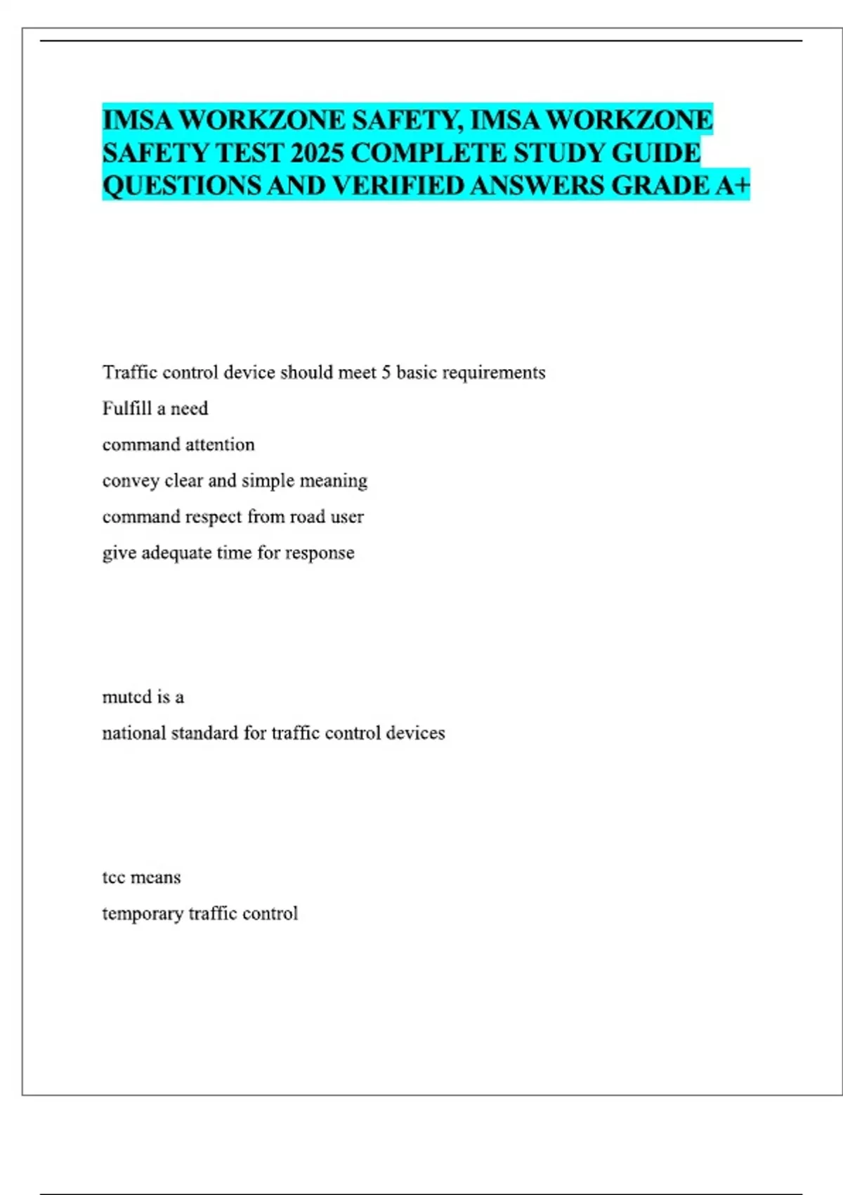 IMSA WORKZONE SAFETY, IMSA WORKZONE SAFETY TEST 2025 COMPLETE STUDY ...