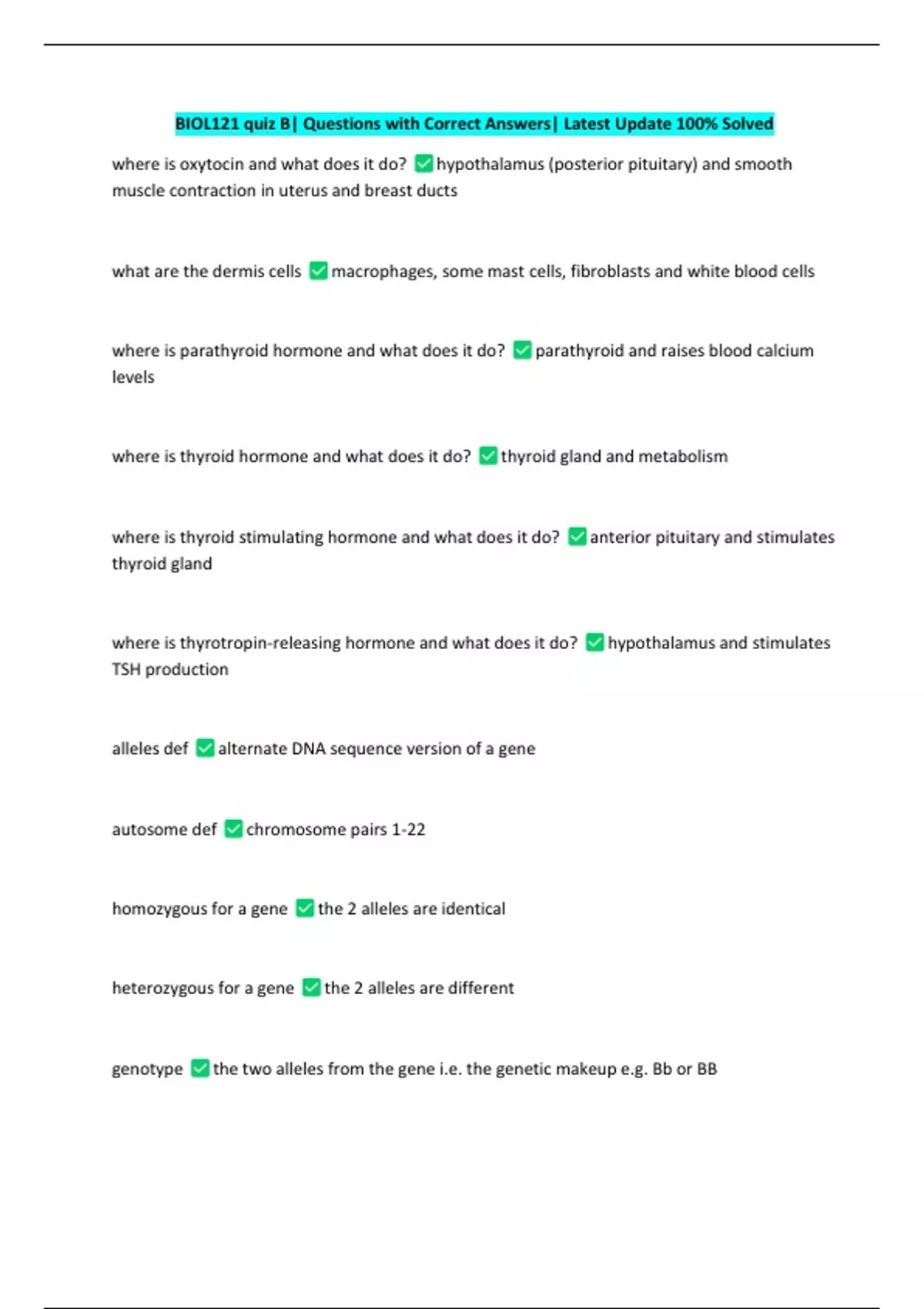 Biol121 Quiz B Questions With Correct Answers Latest Update 100