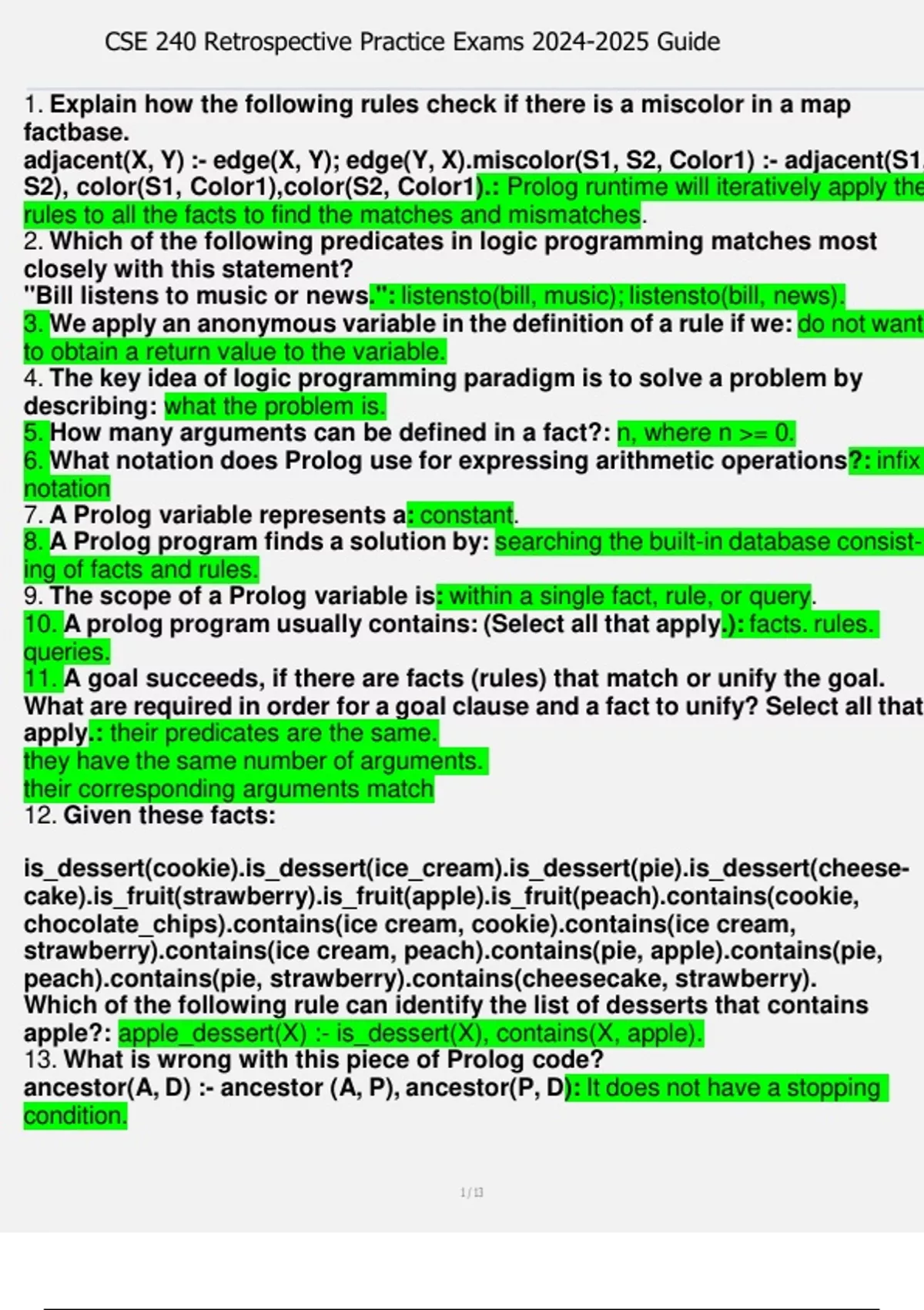 CSE 240 Retrospective Practice Exams Guide - CSE 240 Retrospective ...