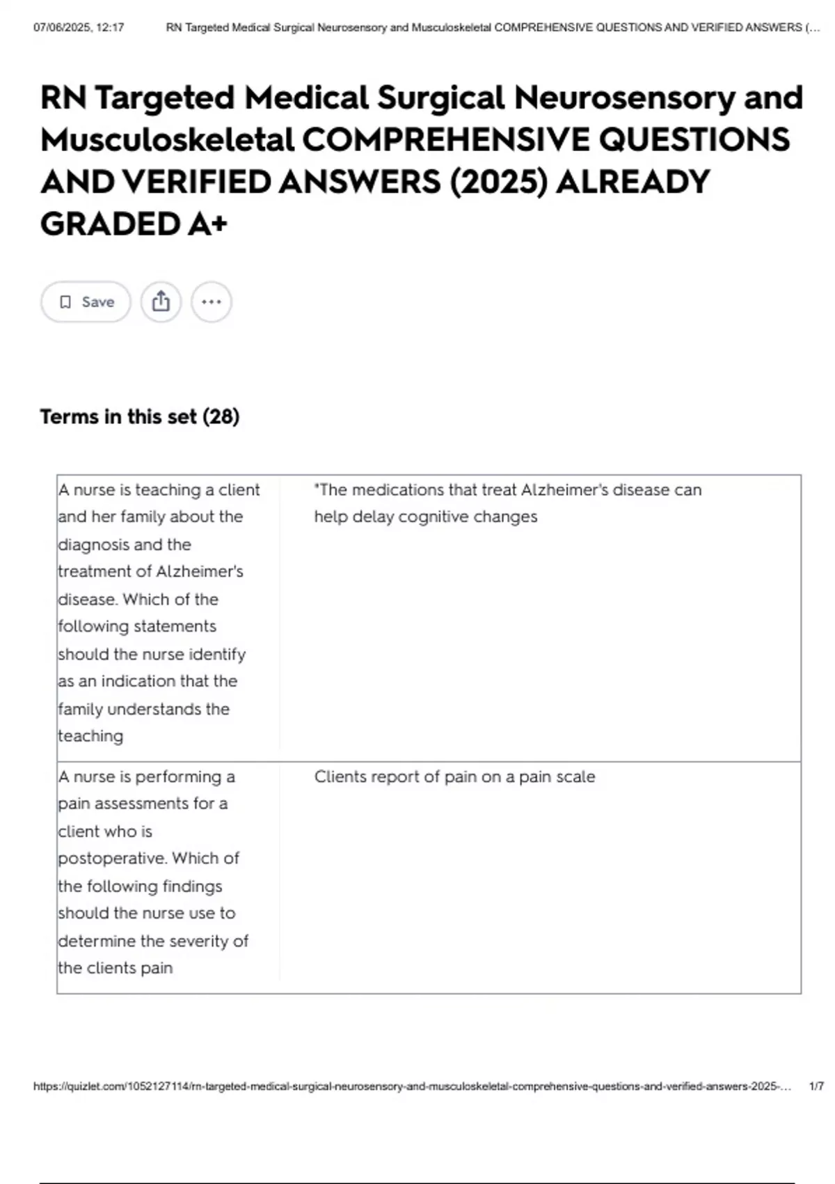 RN Targeted Medical Surgical Neurosensory and Musculoskeletal exam ...