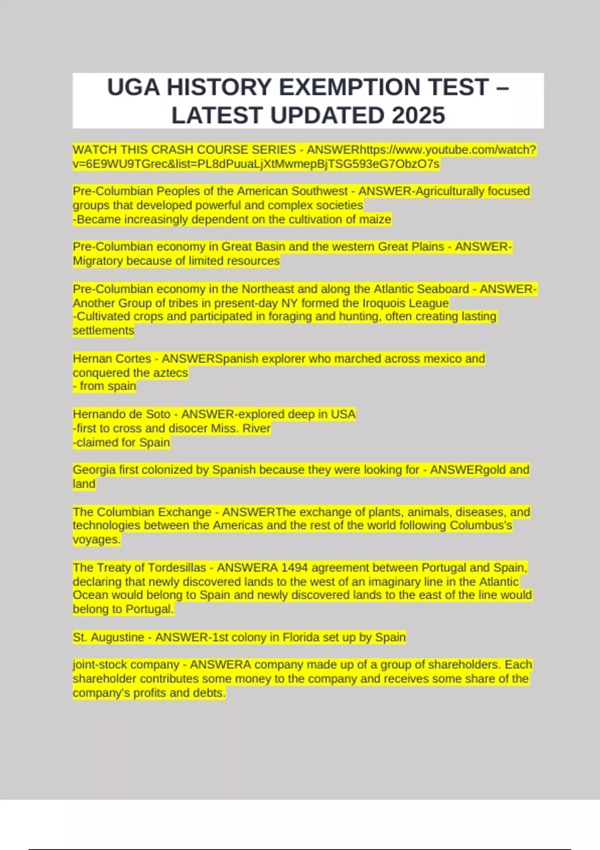 UGA HISTORY EXEMPTION TEST – LATEST UPDATED 2025 - UGA History ...