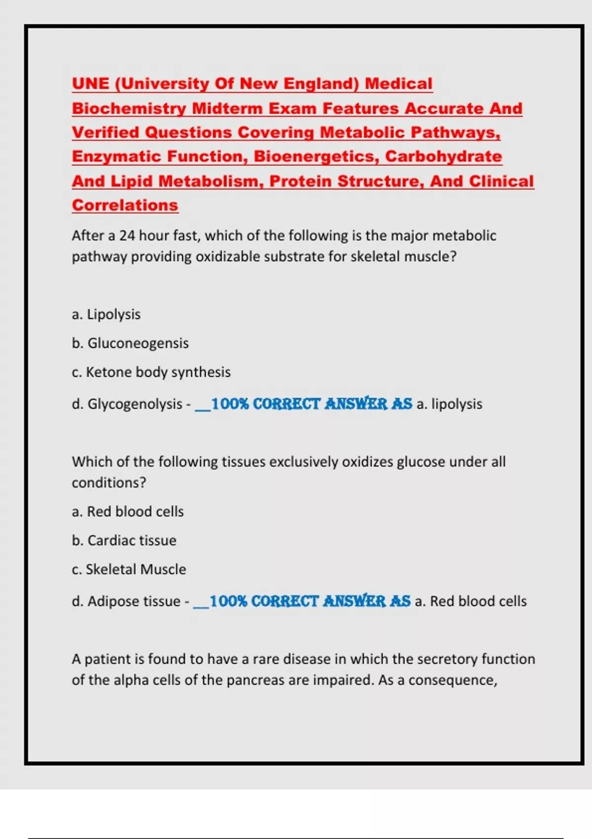 UNE (University Of New England) Medical Biochemistry Midterm Exam ...