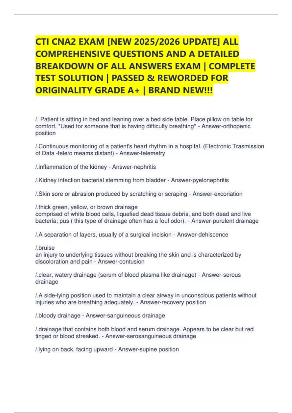 CTI CNA2 EXAM [NEW 2025/2026 UPDATE] ALL COMPREHENSIVE QUESTIONS AND A DETAILED BREAKDOWN OF ALL ...