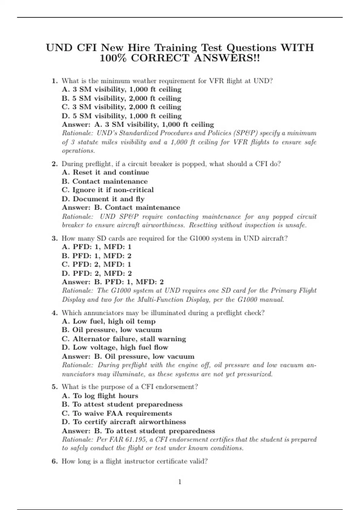 UND CFI New Hire Training Test Questions WITH 100% CORRECT ANSWERS ...