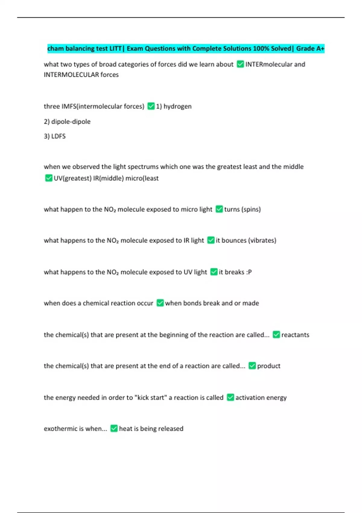 cham balancing test LITT| Exam Questions with Complete Solutions 100% ...