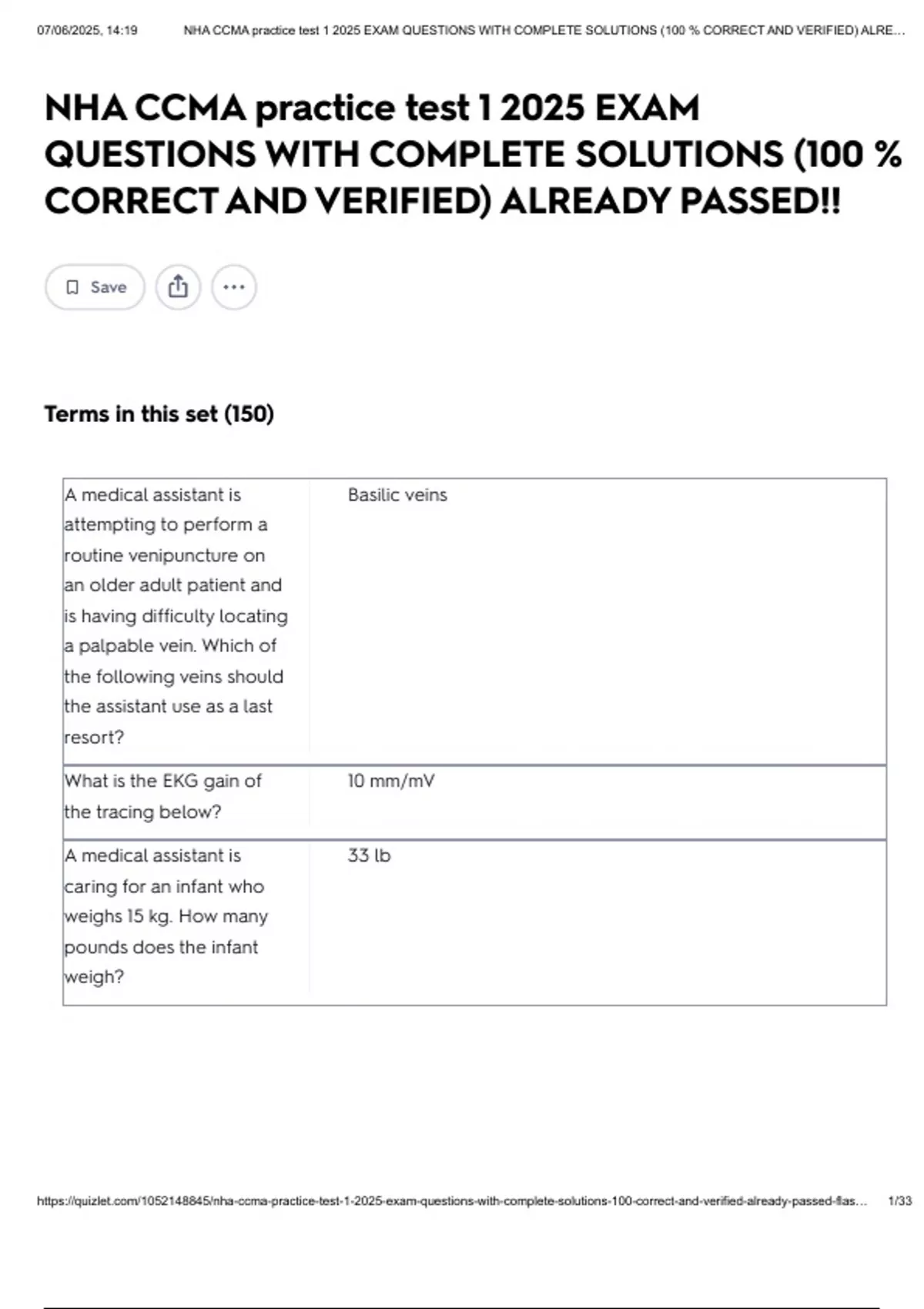 NHA CCMA practice test 1 2025 EXAM QUESTIONS WITH COMPLETE SOLUTIONS ...