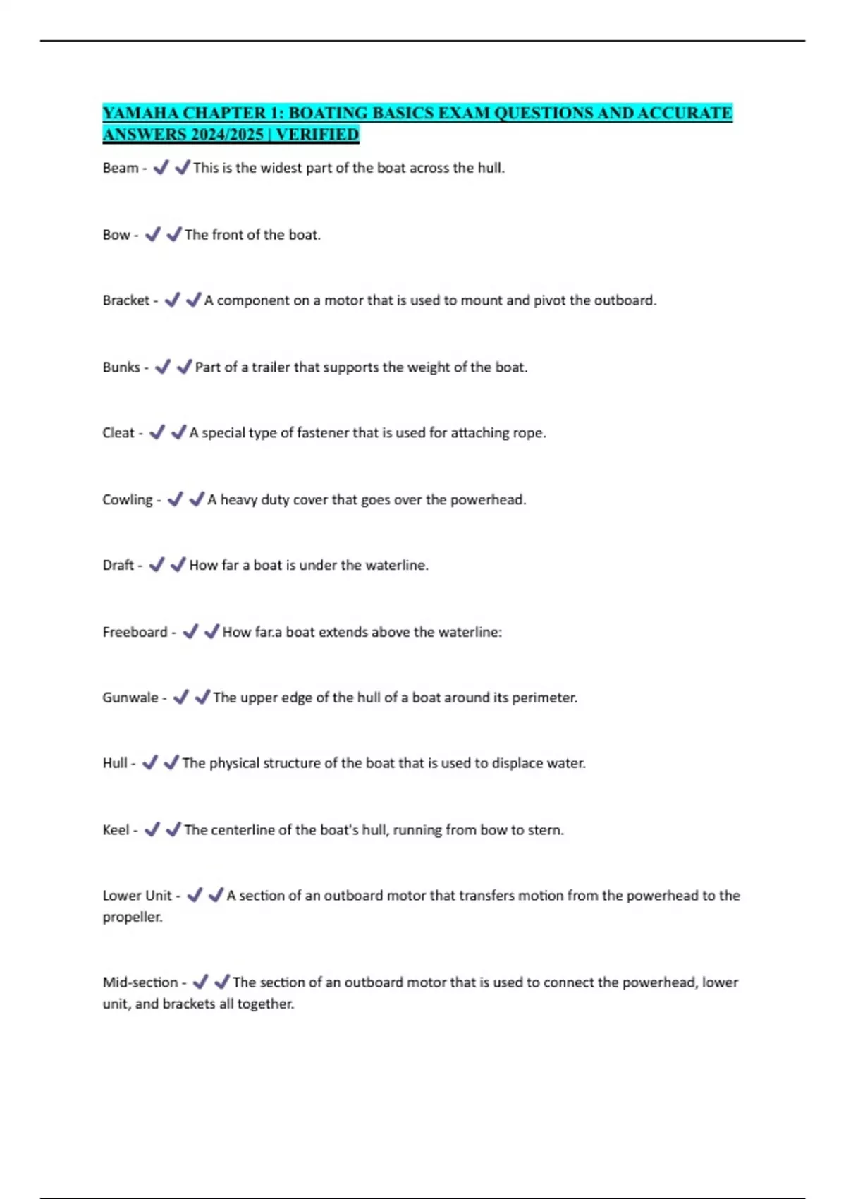 YAMAHA BOATING BASICS CHAPTER 1 EXAM 2025. | Exam Revision Questions ...