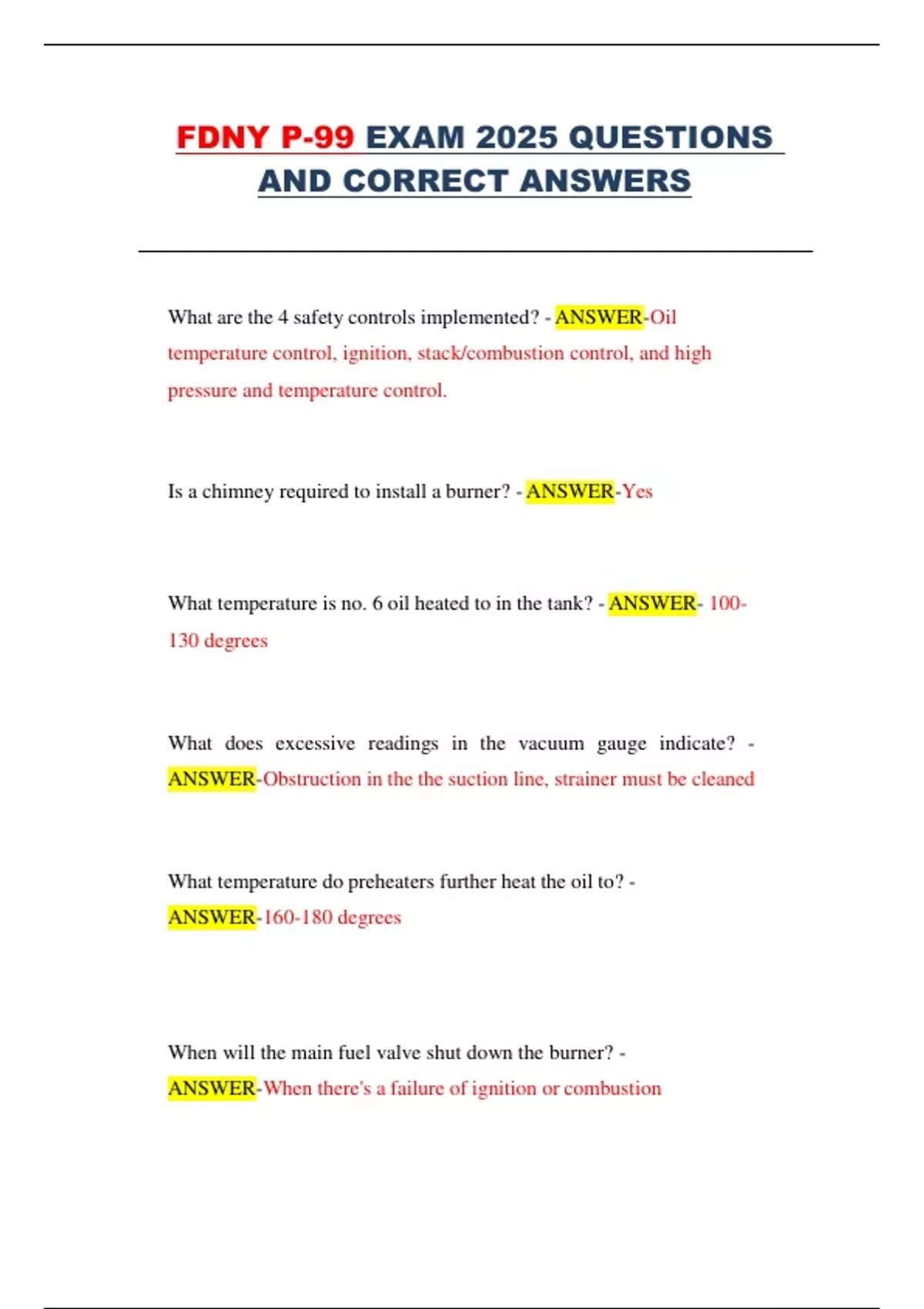 FDNY P-99 Exam 2025 Questions and Correct Answers – Practice Questions ...
