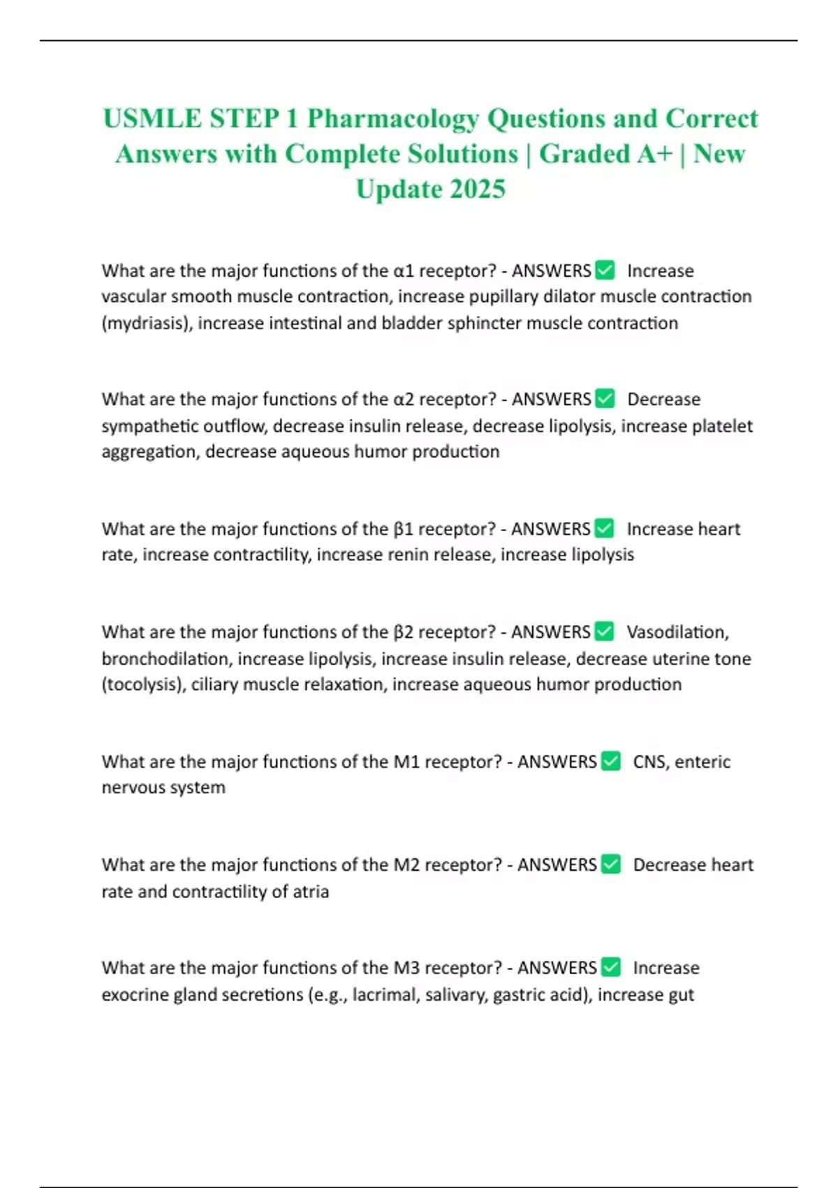 USMLE STEP 1 Pharmacology Questions and Correct Answers with Complete ...