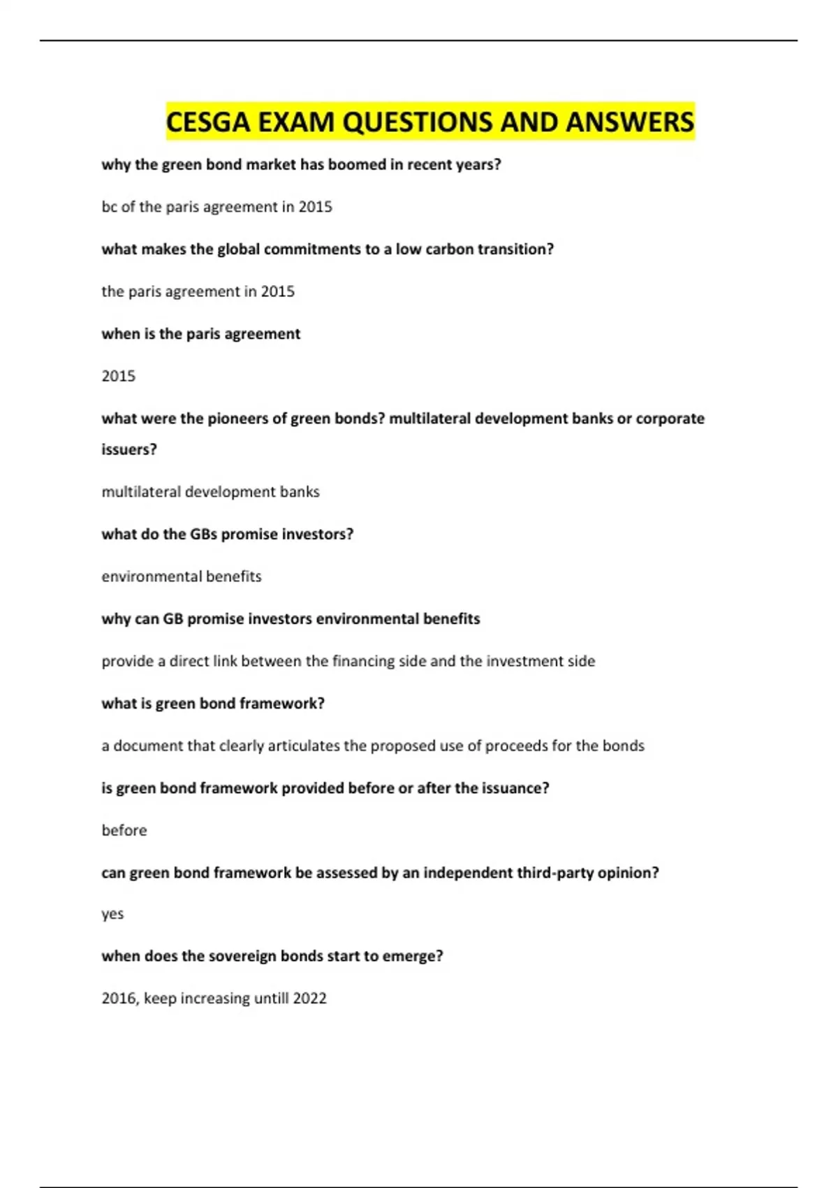 CESGA EXAM QUESTIONS AND ANSWERS - CESGA - Stuvia US