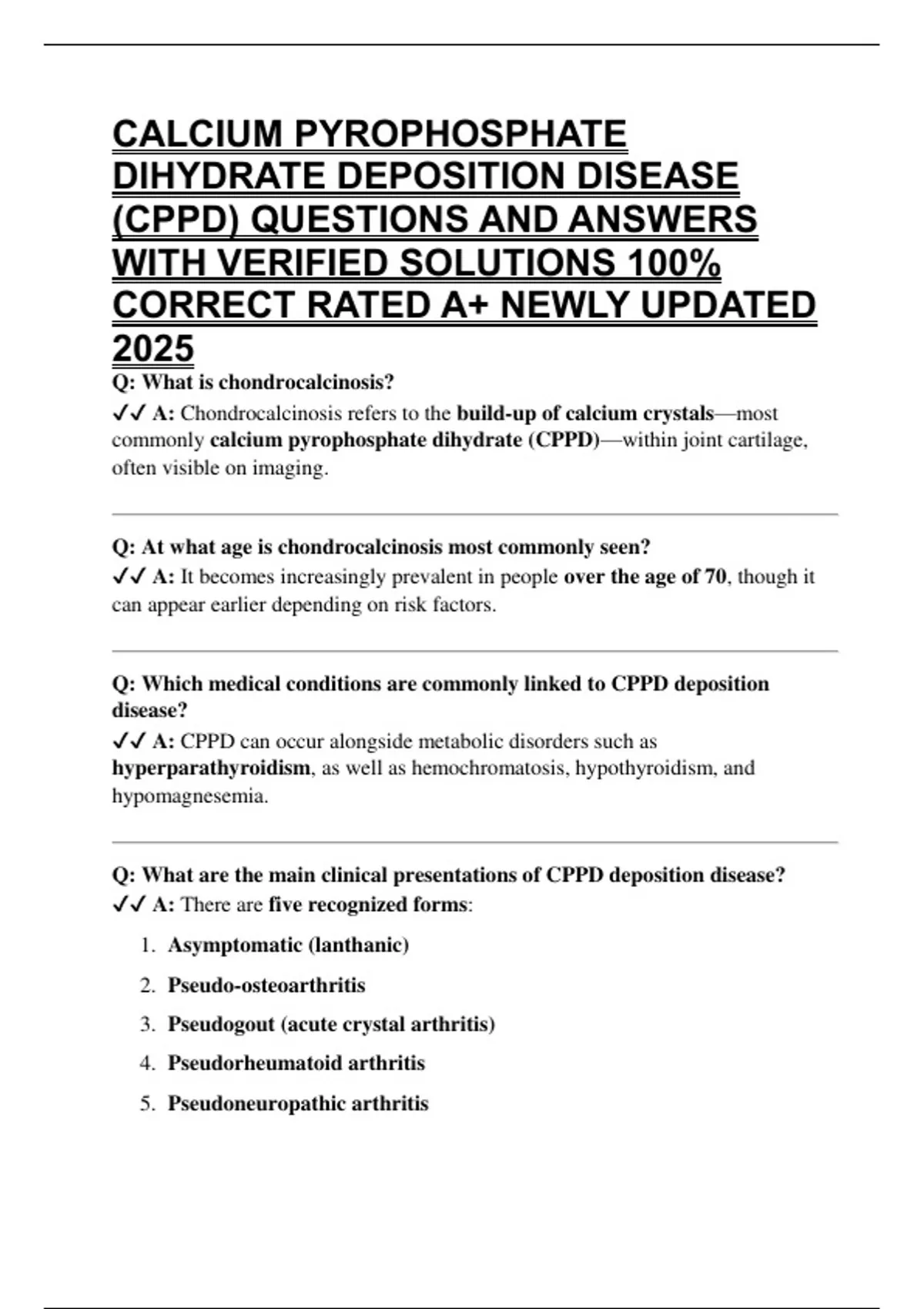 CALCIUM PYROPHOSPHATE DIHYDRATE DEPOSITION DISEASE (CPPD) QUESTIONS AND ...