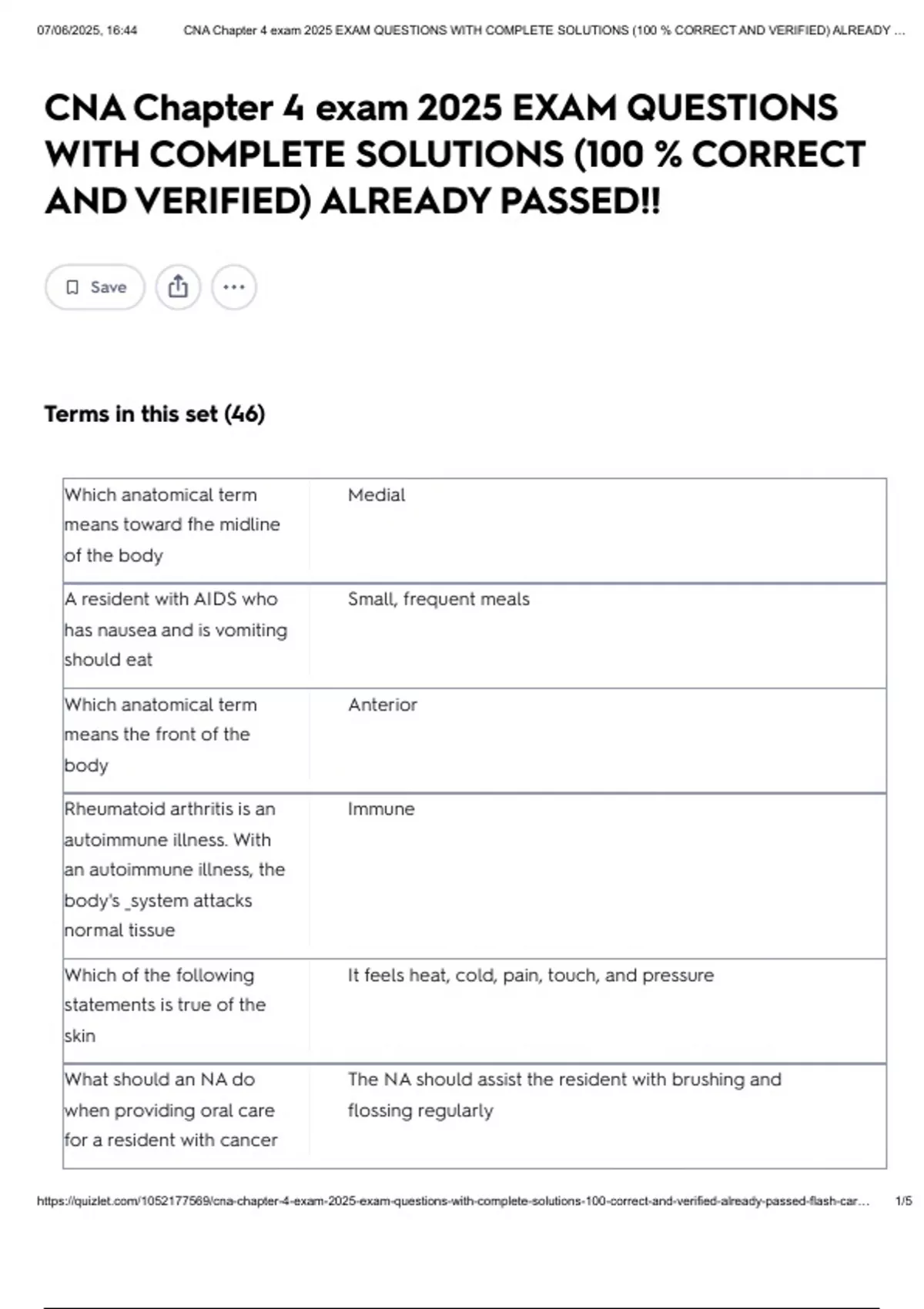CNA Chapter 4 exam 2025 EXAM QUESTIONS WITH COMPLETE SOLUTIONS (100 % CORRECT AND VERIFIED ...