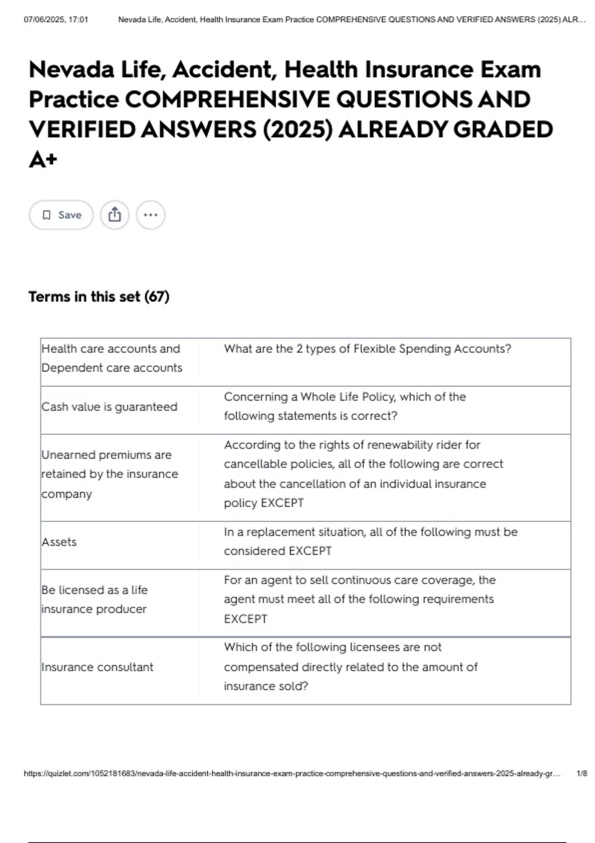 Nevada Life, Accident, Health Insurance Exam Practice COMPREHENSIVE ...