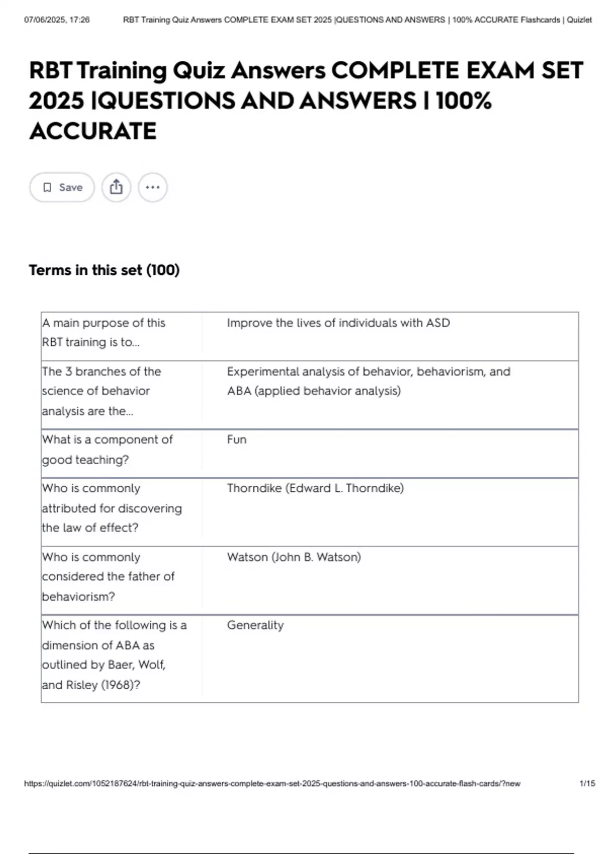 RBT Training Quiz Answers COMPLETE EXAM SET 2025 |QUESTIONS AND ANSWERS | 100% ACCURATE - RBT ...